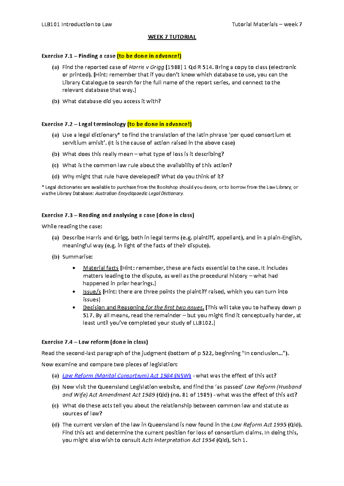 Week 7 Tutorial Tutes Warning Tt Undefined Function 32 Llb101 Introduction To Law