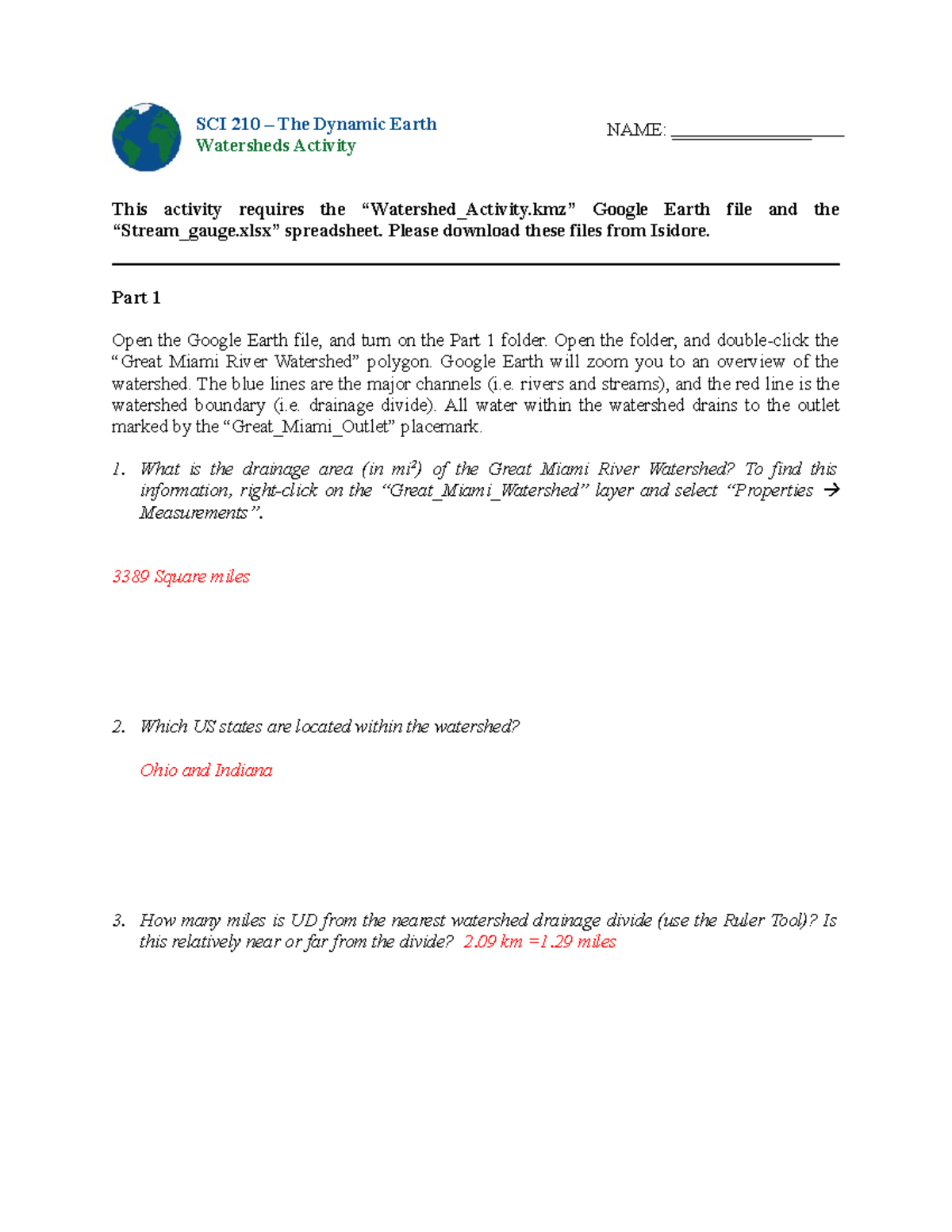 Watershed activity 11 - This will help - SCI 210 – The Dynamic Earth ...
