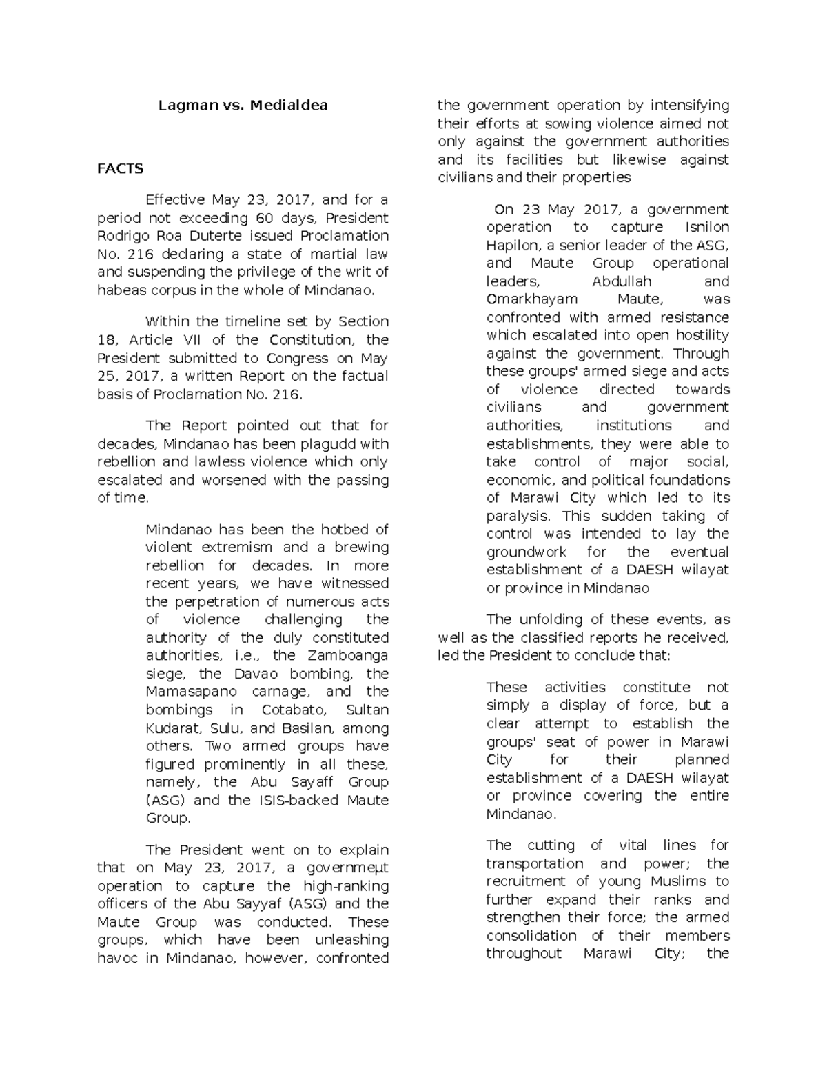 353139511 Lagman vs Medialdea CASE Digest - Lagman vs. Medialdea FACTS ...