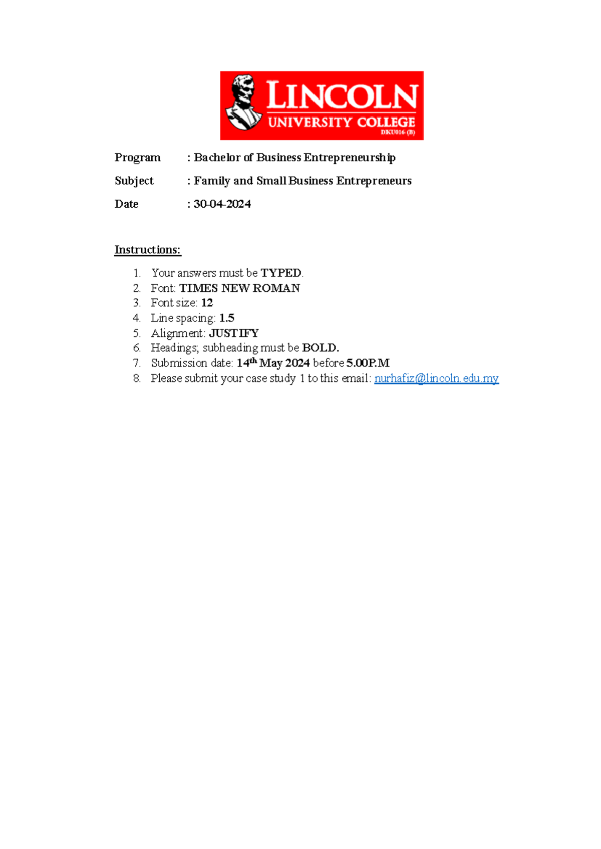 Student Case Study 2 FSE - Program : Bachelor of Business ...