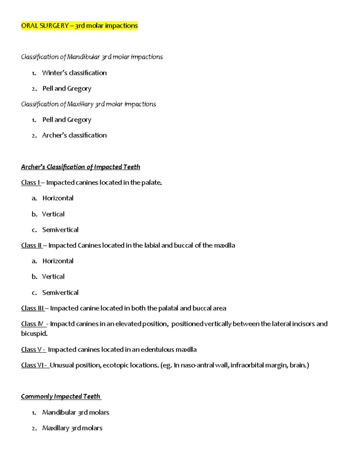 ClassificationOfImpactedThirdMolar - ORAL SURGERY – 3rd molar ...