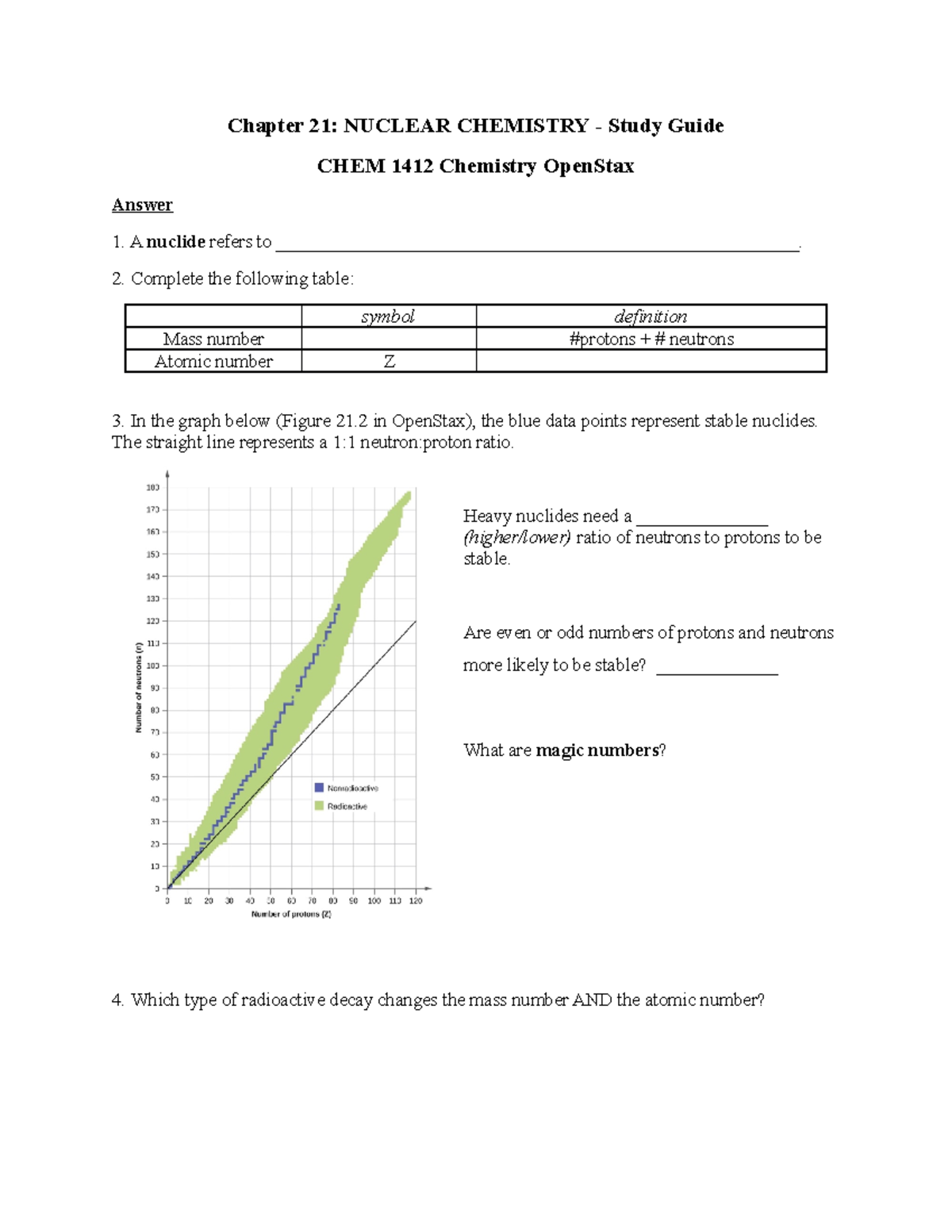 Chem1412 chapter 21 studyguide - Chapter 21: NUCLEAR CHEMISTRY - Study ...