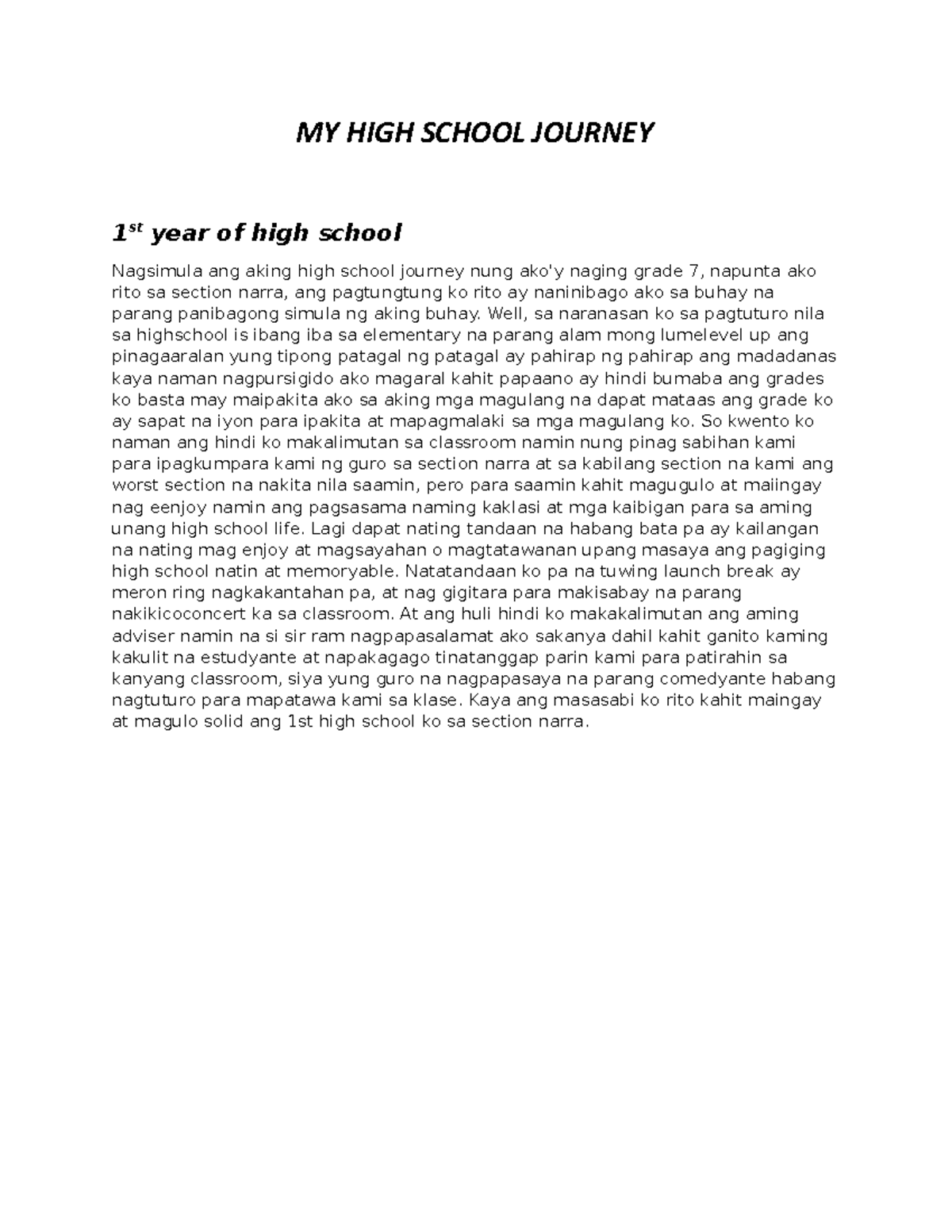 My high school journey (louie) - MY HIGH SCHOOL JOURNEY 1 st year of ...