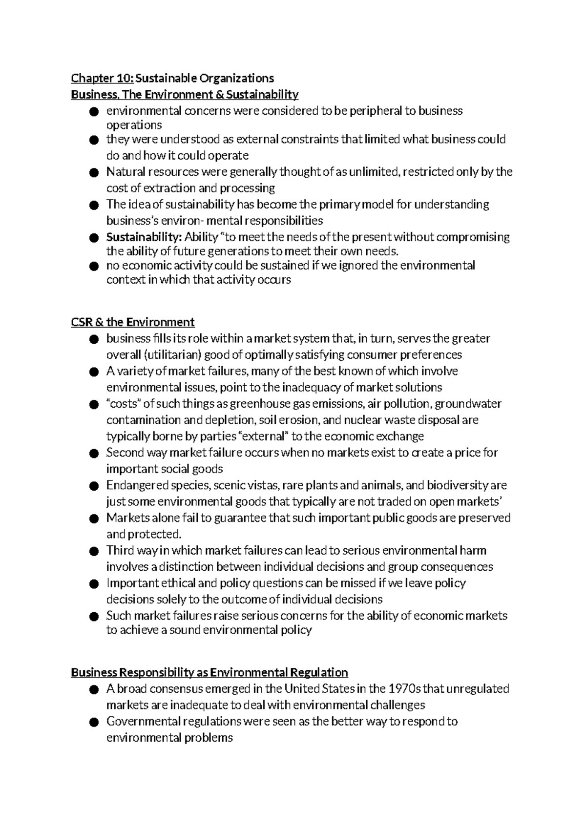 CSR - Module 10 - CSR Notes - Chapter 10: Sustainable Organizations ...