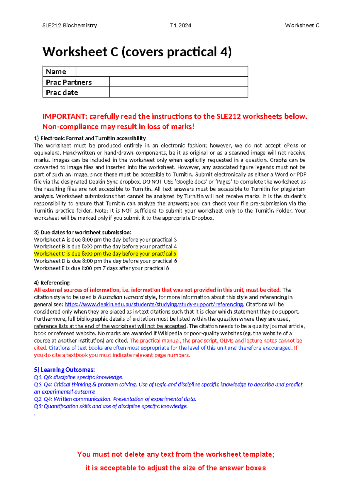 SLE212 2024 Worksheet C - Worksheet C (covers practical 4) Name Prac ...