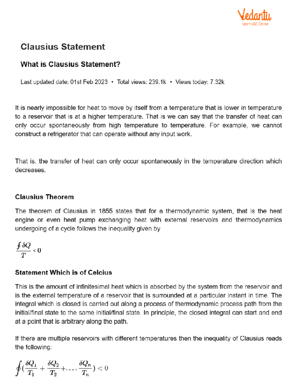 Clausius Statement - B.tech CSE - Studocu