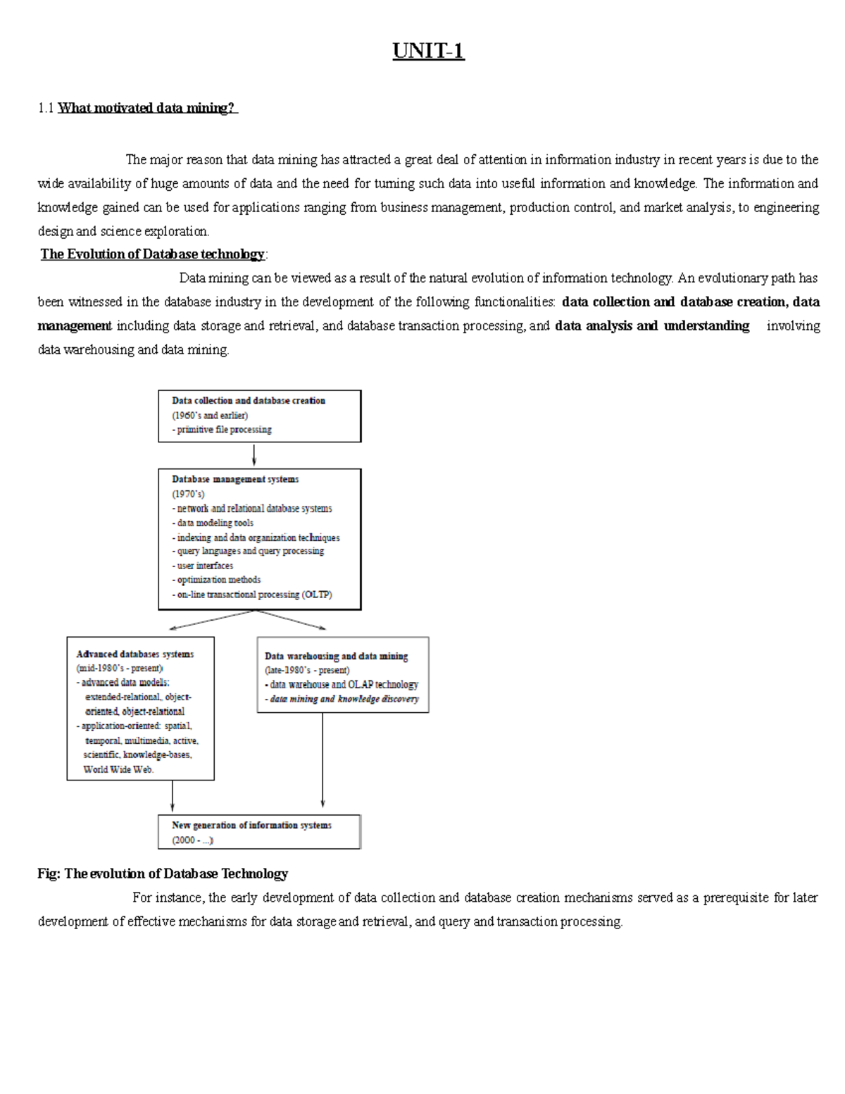 Unit 1 - Feee fundamentals - UNIT- 1 What motivated data mining? The major reason that data ...