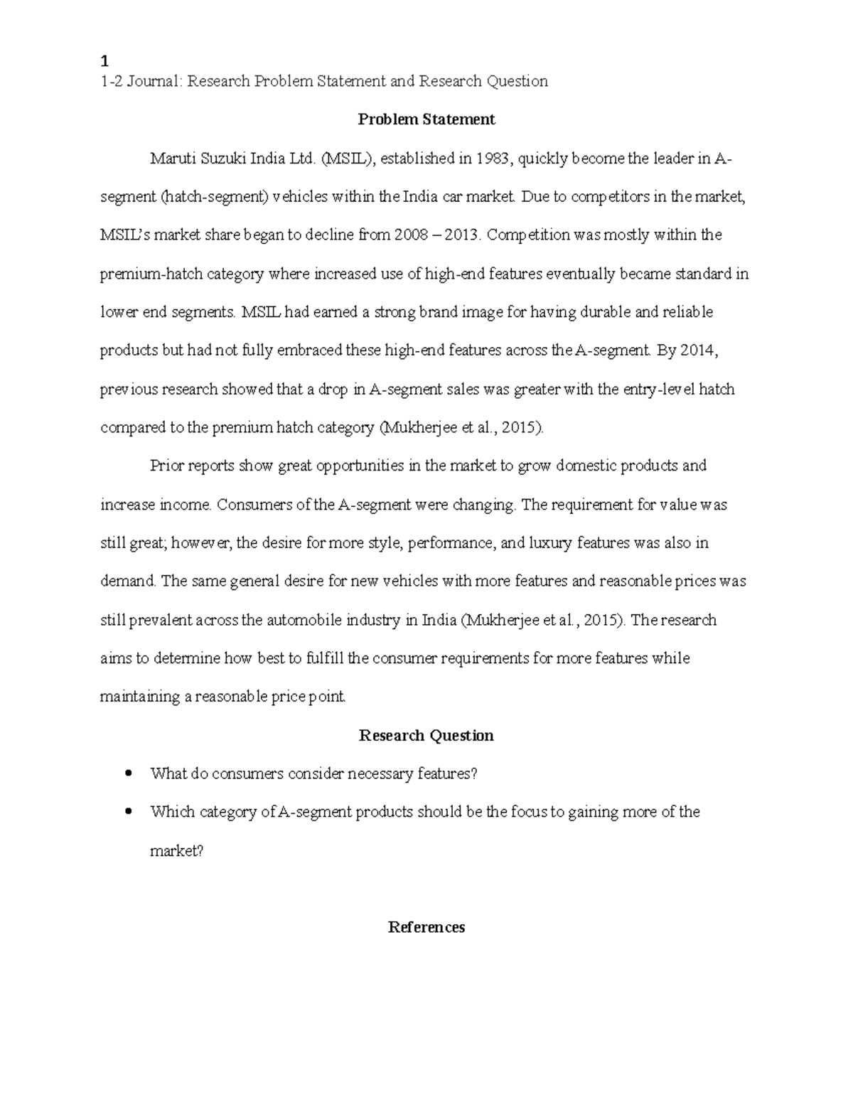 Journal Problem Statment Final - 1 1-2 Journal: Research Problem ...