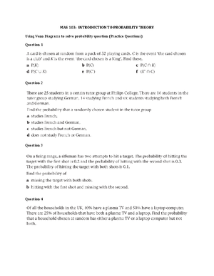 MAS 103 Lecture 8 - Assignment - ####### SOME SPECIAL RANDOM VARIABLES These are random ...
