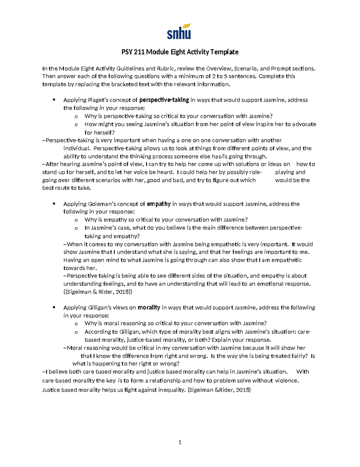 MOD 8 Final Paper - PSY 211 Module Eight Activity Template In the Module Eight Activity ...