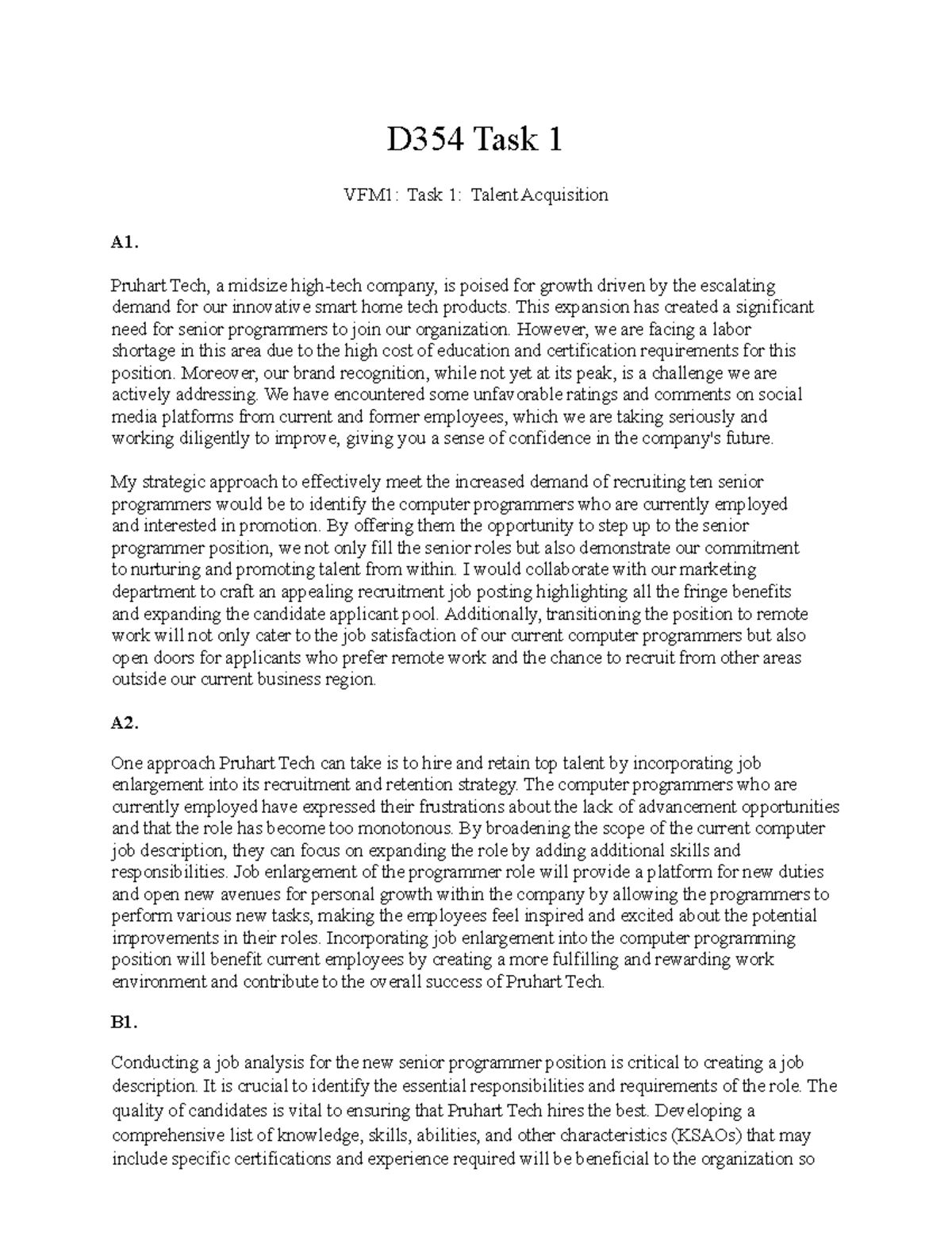 D354 Task 1 - Marya Vela - Talent Acquisition D354 Task 1 - D354 Task 1 ...