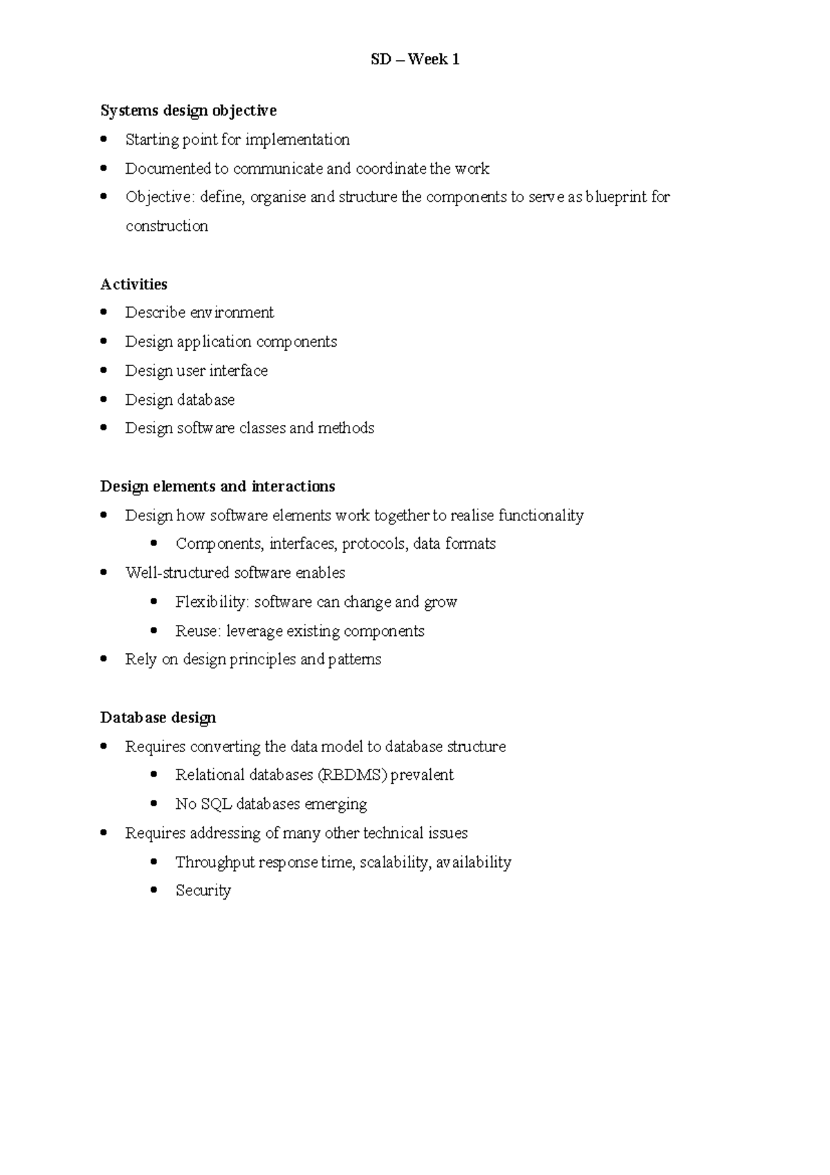 Week 1 - Introduction - SD – Week 1 Systems design objective Starting ...
