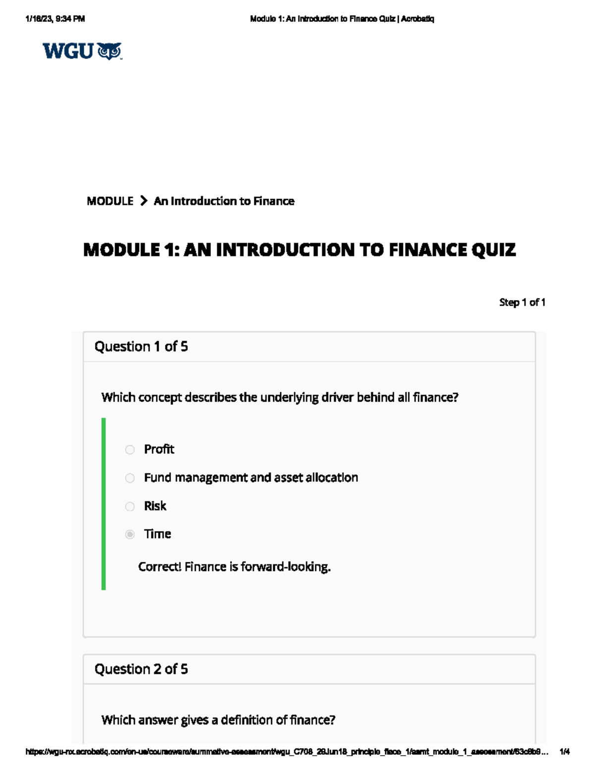 Module 1 Quiz 1 - C 708 - Studocu