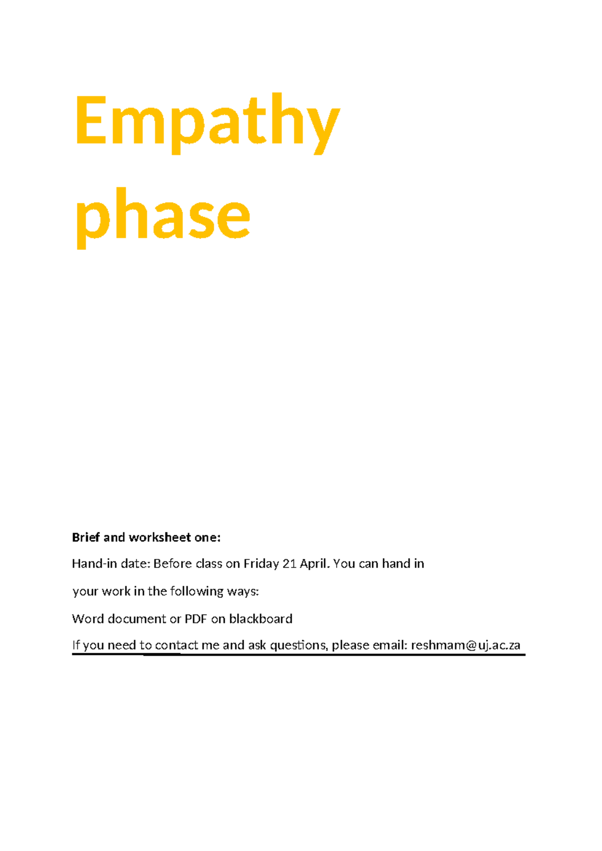 Empathy Phase Worksheet Module 3 2023 - Empathy phase Brief and ...