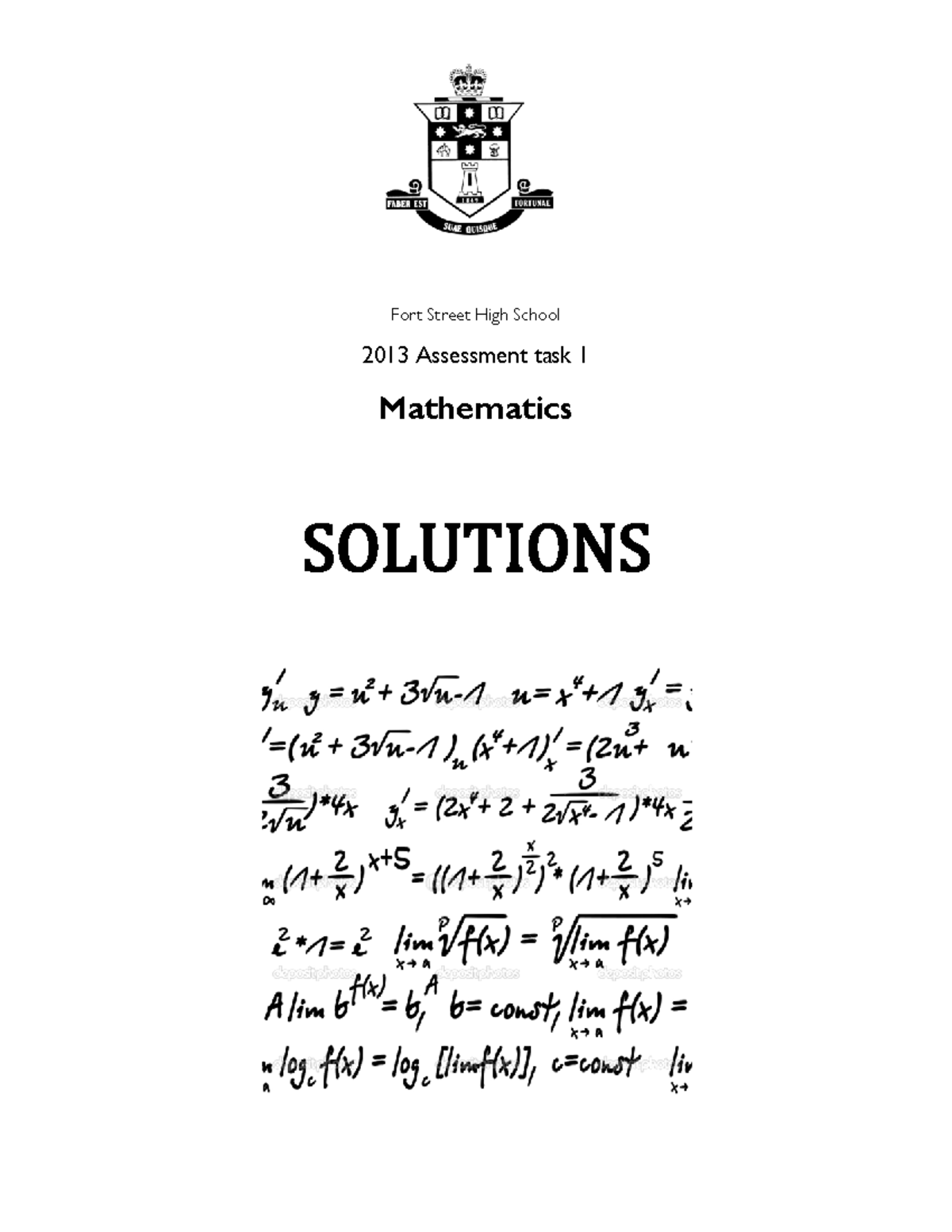 2013 Yr 11 Adv Task 1 Solns - Fort Street High School 2013 Assessment ...