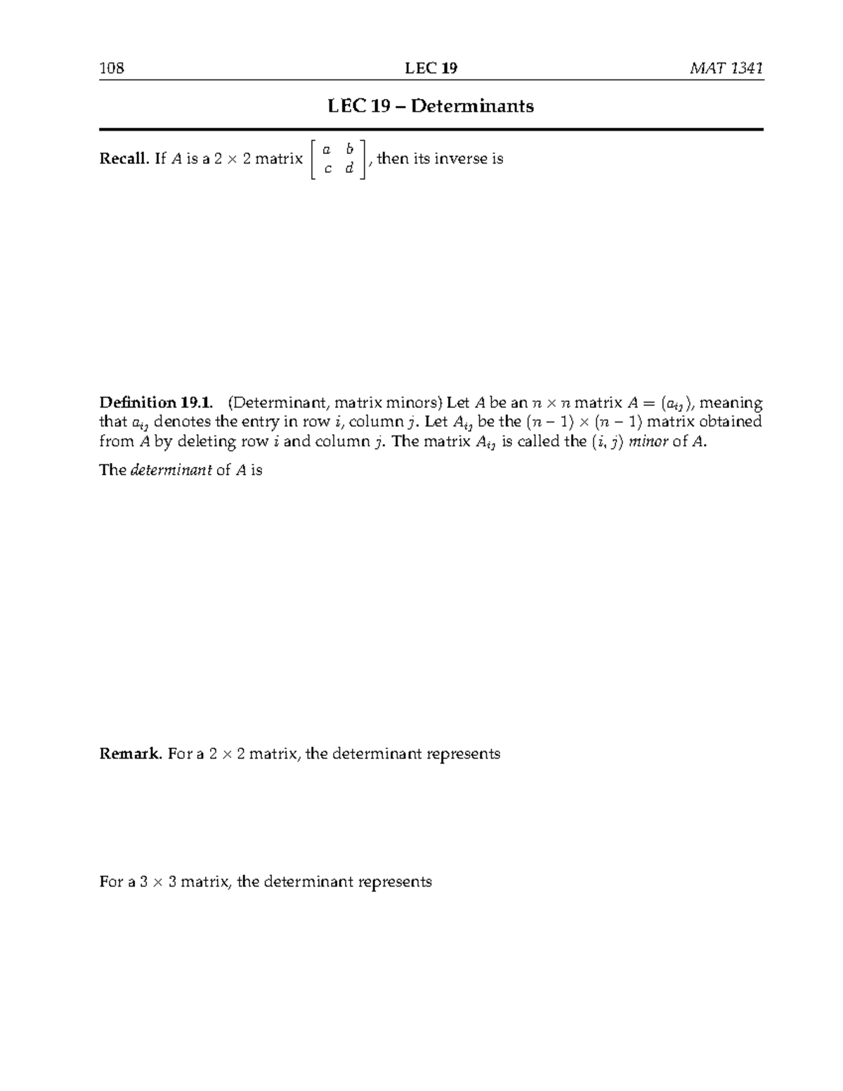 MAT 1341 Lecture 19 - lec 19 - 108 LEC 19 MAT 1341 LEC 19 ...
