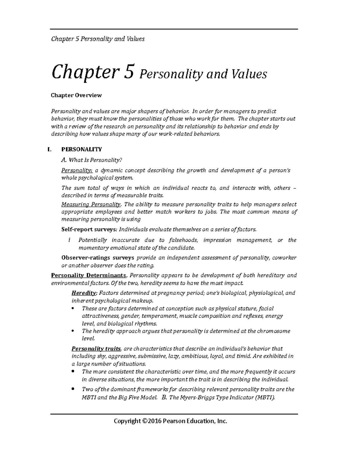Ch-05 - Chapter 5 - Chapter 5 Personality and Values Chapter 5 Personality and Values Chapter ...