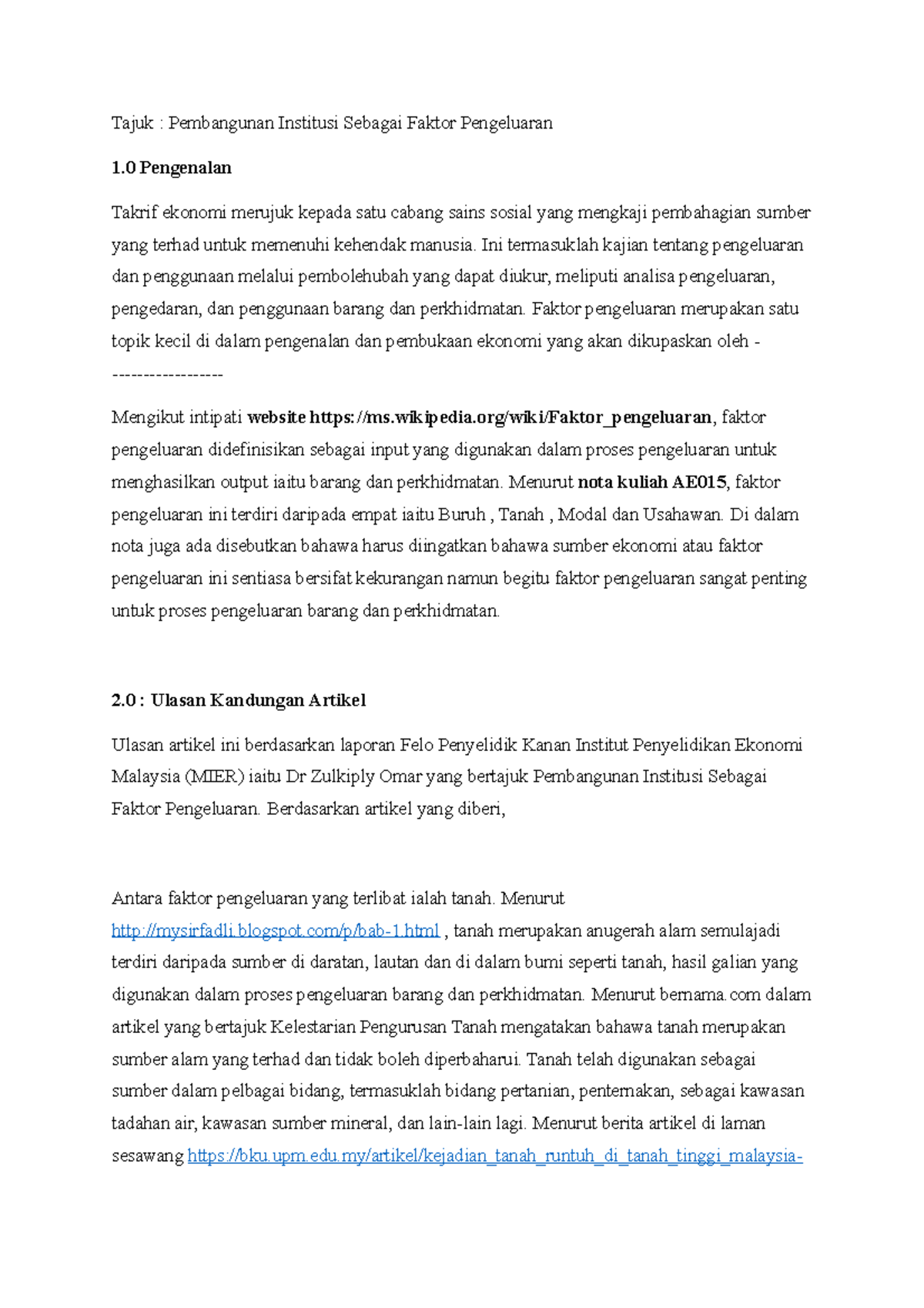 Rangka eko - nak unlock premium - Tajuk : Pembangunan Institusi Sebagai ...