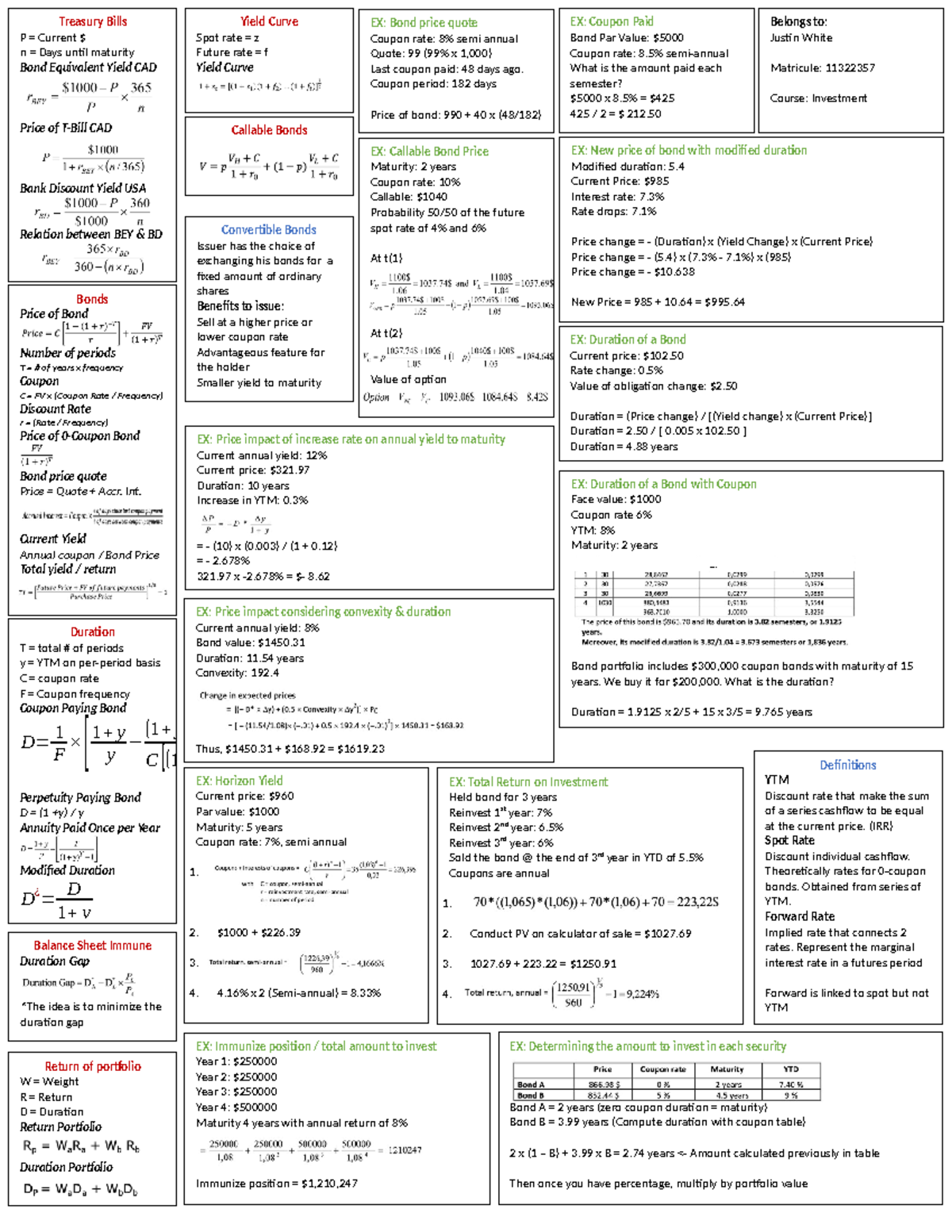 Notes / Cheat Sheet Exam - Treasury Bills P = Current $ n = Days until ...