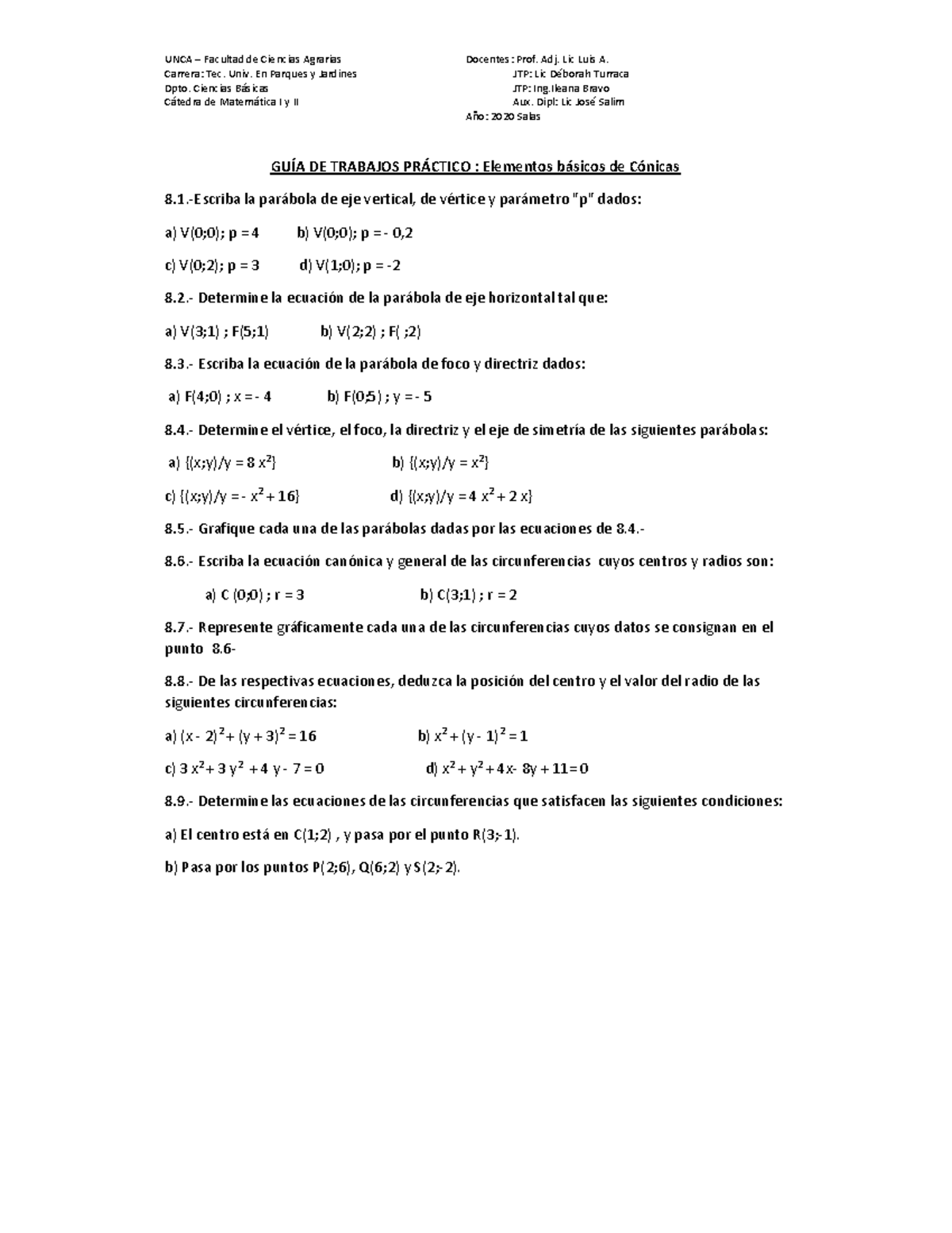 Elementos básicos de cónicas - Warning: TT: undefined function: 32 UNCA – Facultad de Ciencias ...