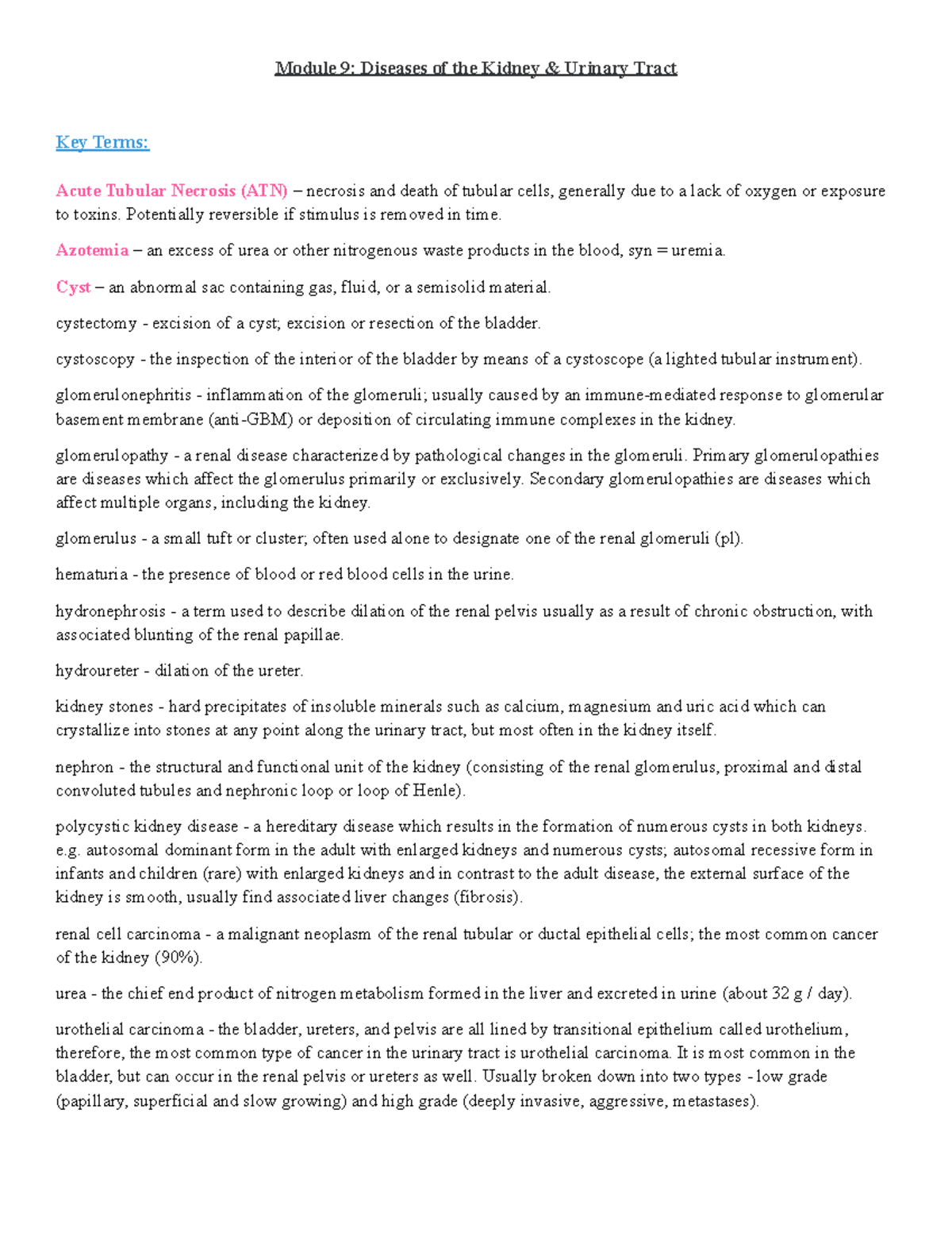 Diseases of the Kidney & Urinary Tract - Module 9: Diseases of the ...