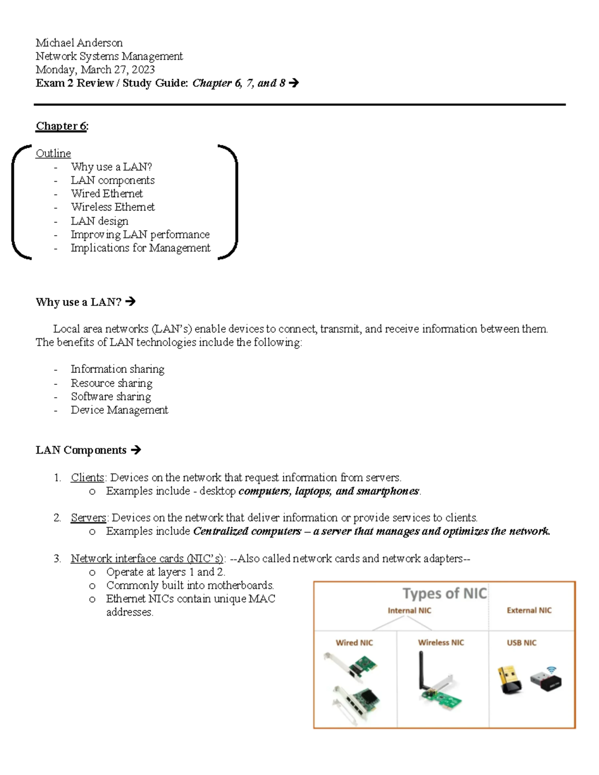 Exam 2 Review Study Guide- Chapter 6, 7, and 8 - Michael Anderson ...