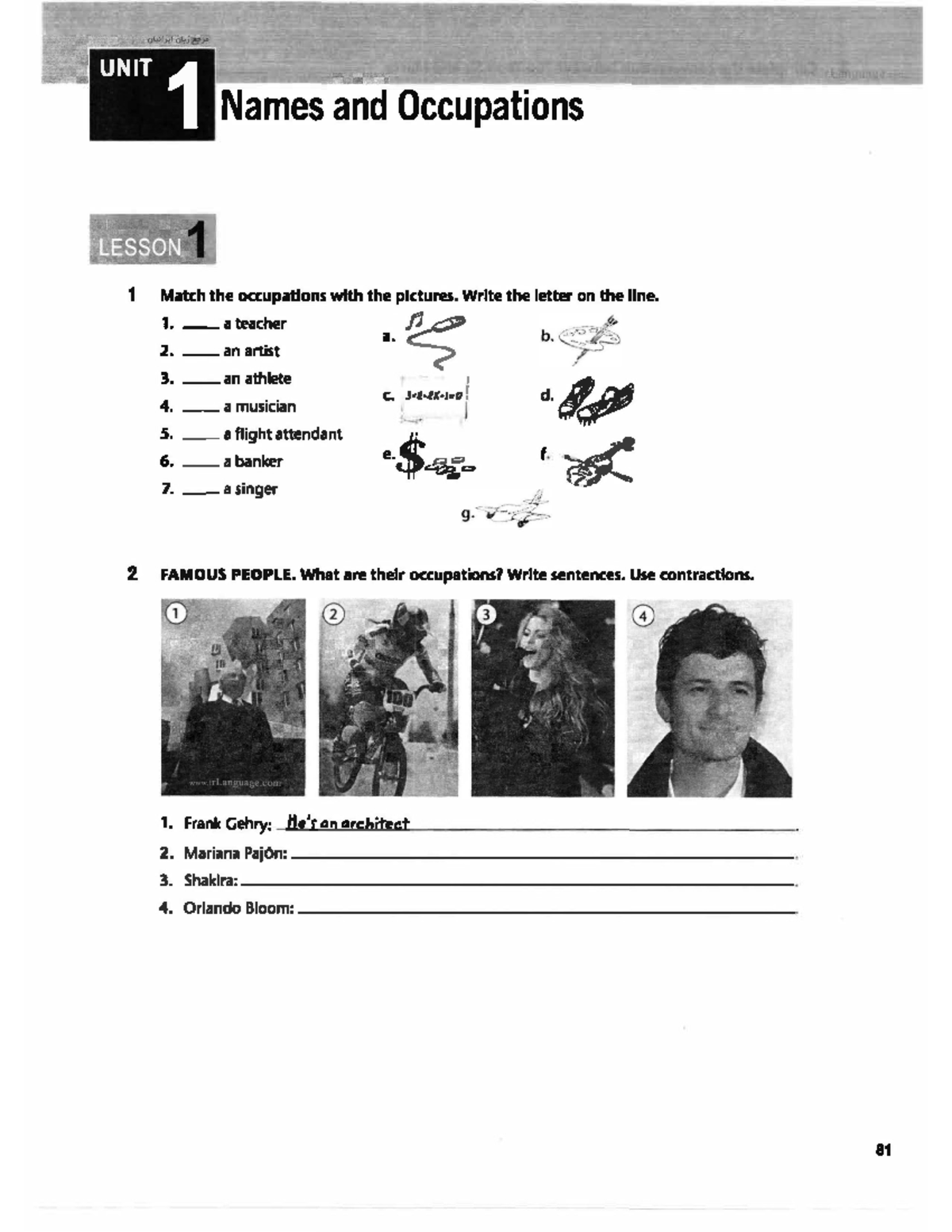 Fundamentals workbook A - 2 UNIT 1 Names and Occupations LESSON 1 1 ...