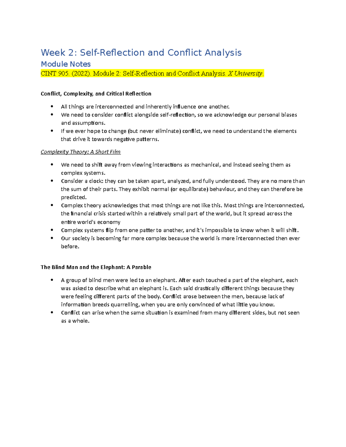 Week 2 Self-Reflection and Conflict Analysis - Week 2: Self-Reflection ...