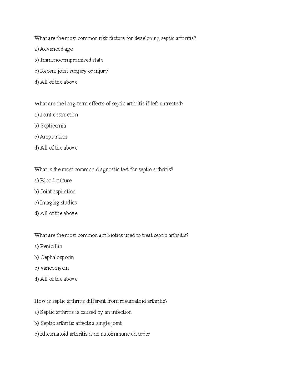 Septic Arthits Questions - What are the most common risk factors for ...