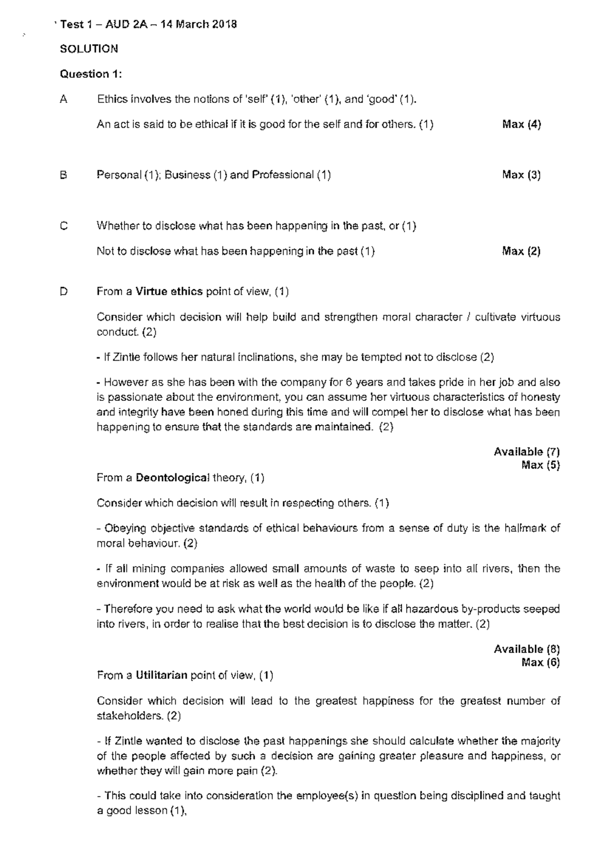 Test 1 AUD 2 solution 2018 - AUD 211E - UFH - Studocu