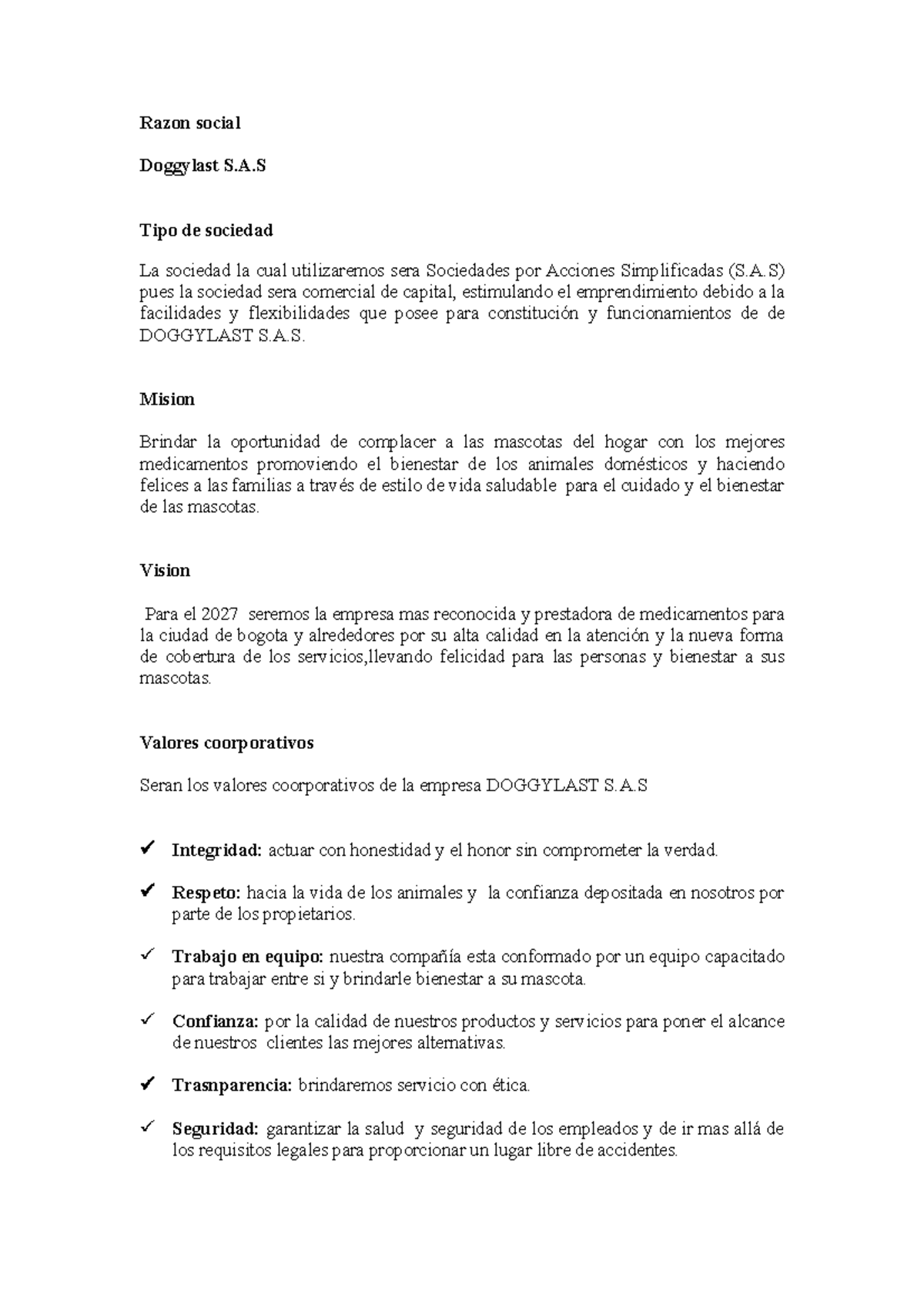 Razon Social Y Modulo Organizacional - Razon social Doggylast S.A Tipo ...