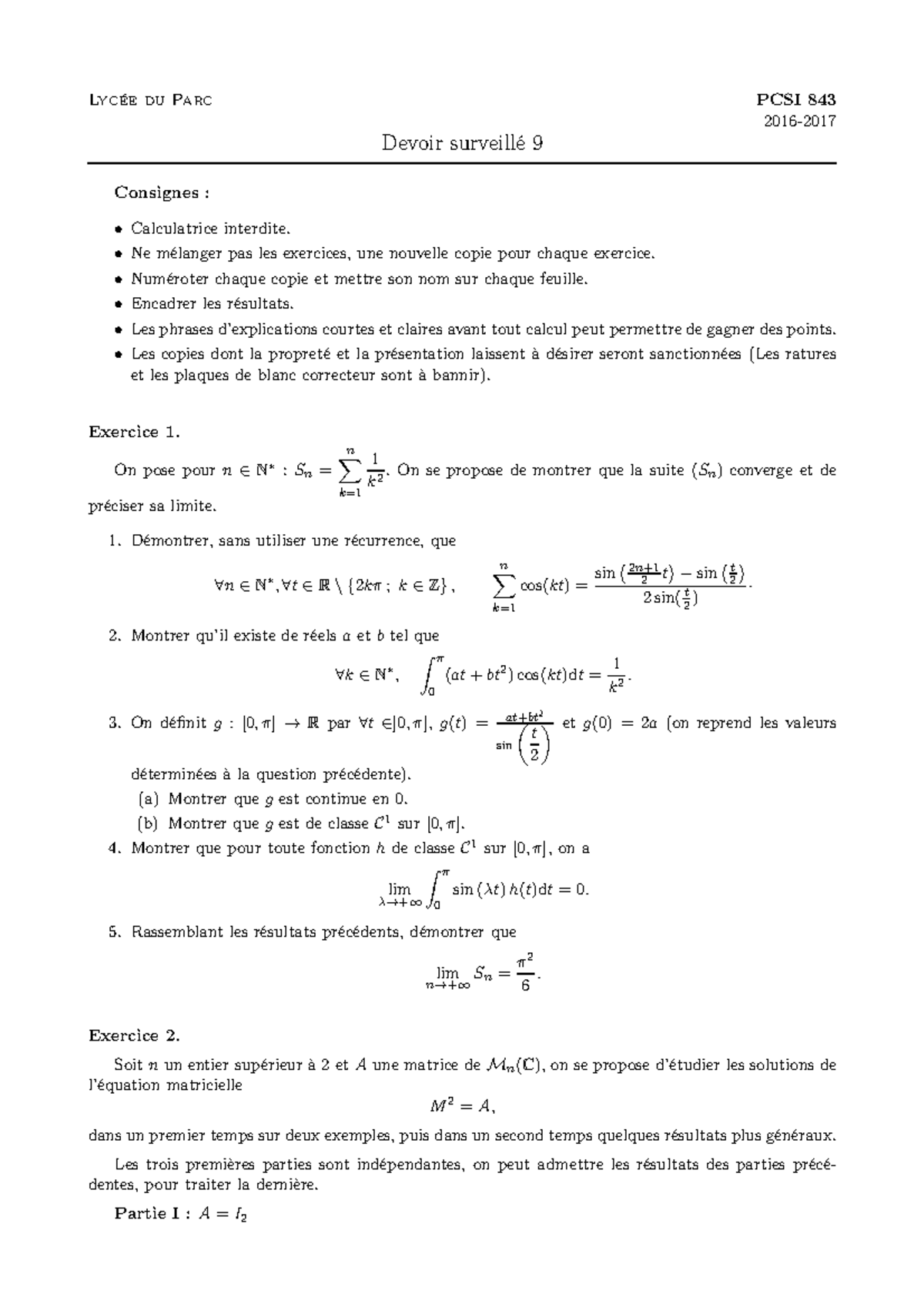 Devoir-17-enonce - Devoir-17-enonce - Lycée du Parc PCSI 843 2016- Devoir surveillé 9 Consignes ...