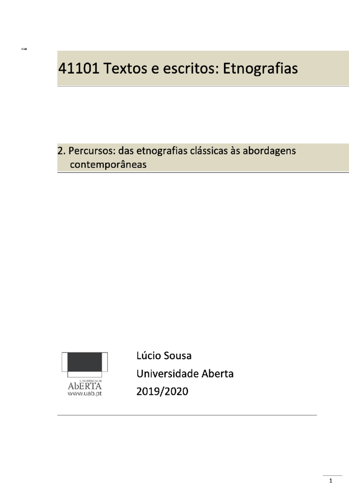 41101 Etnografias 2022 2023 LCS - Ciências Sociais - Studocu