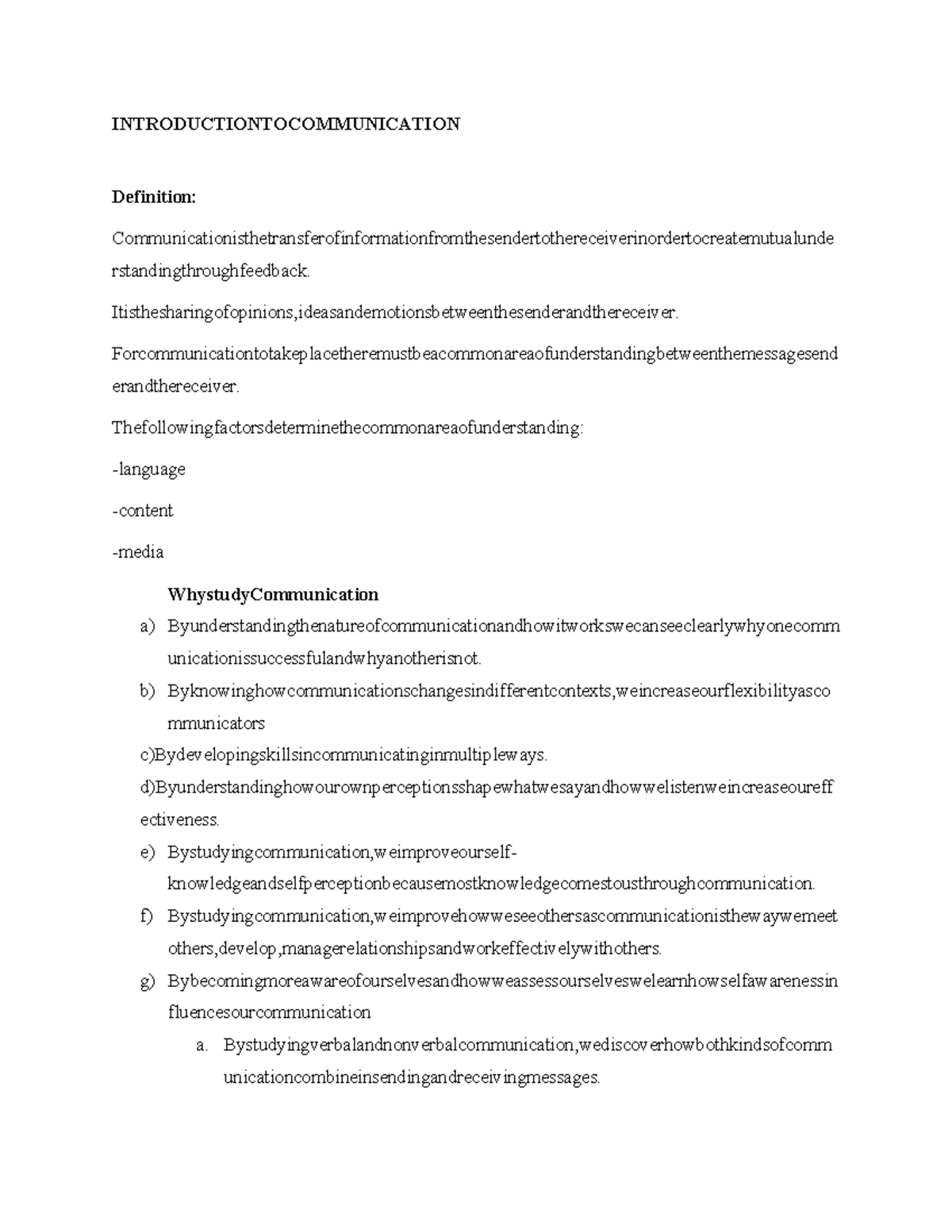 Introduction TO Communication Notes - INTRODUCTIONTOCOMMUNICATION ...