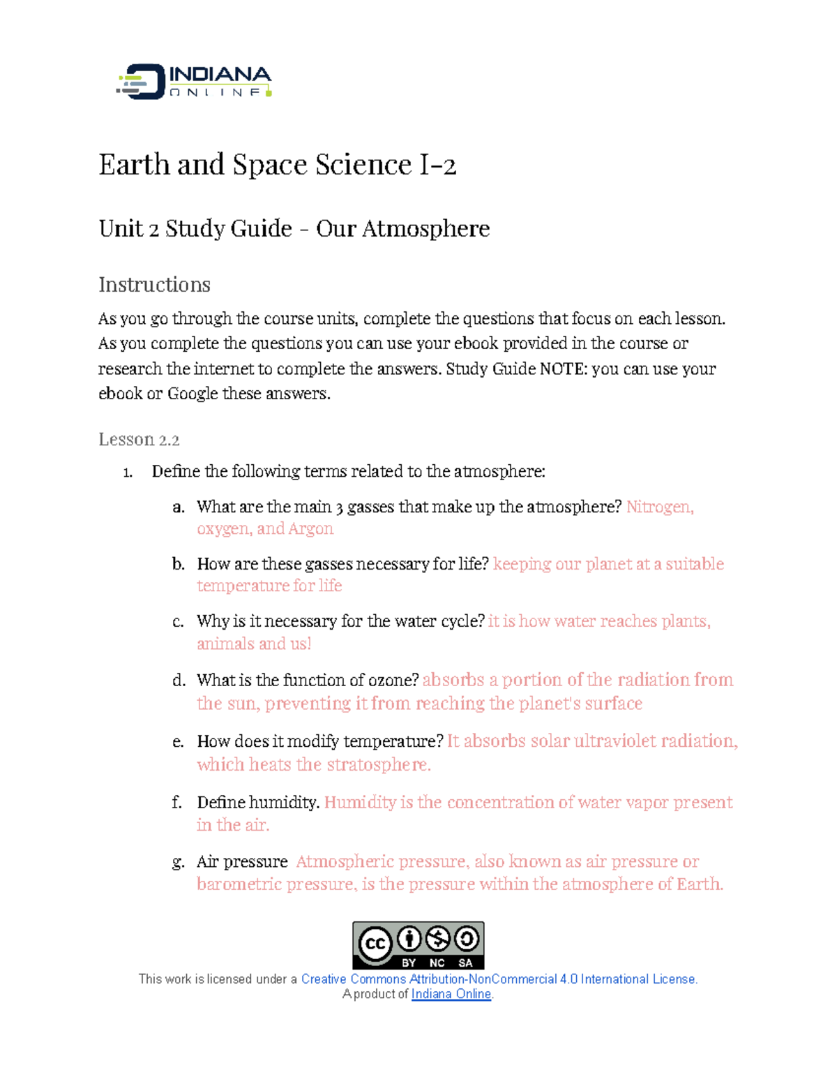 Copy of Unit 2 Study Guide - Earth and Space Science I- Unit 2 Study ...