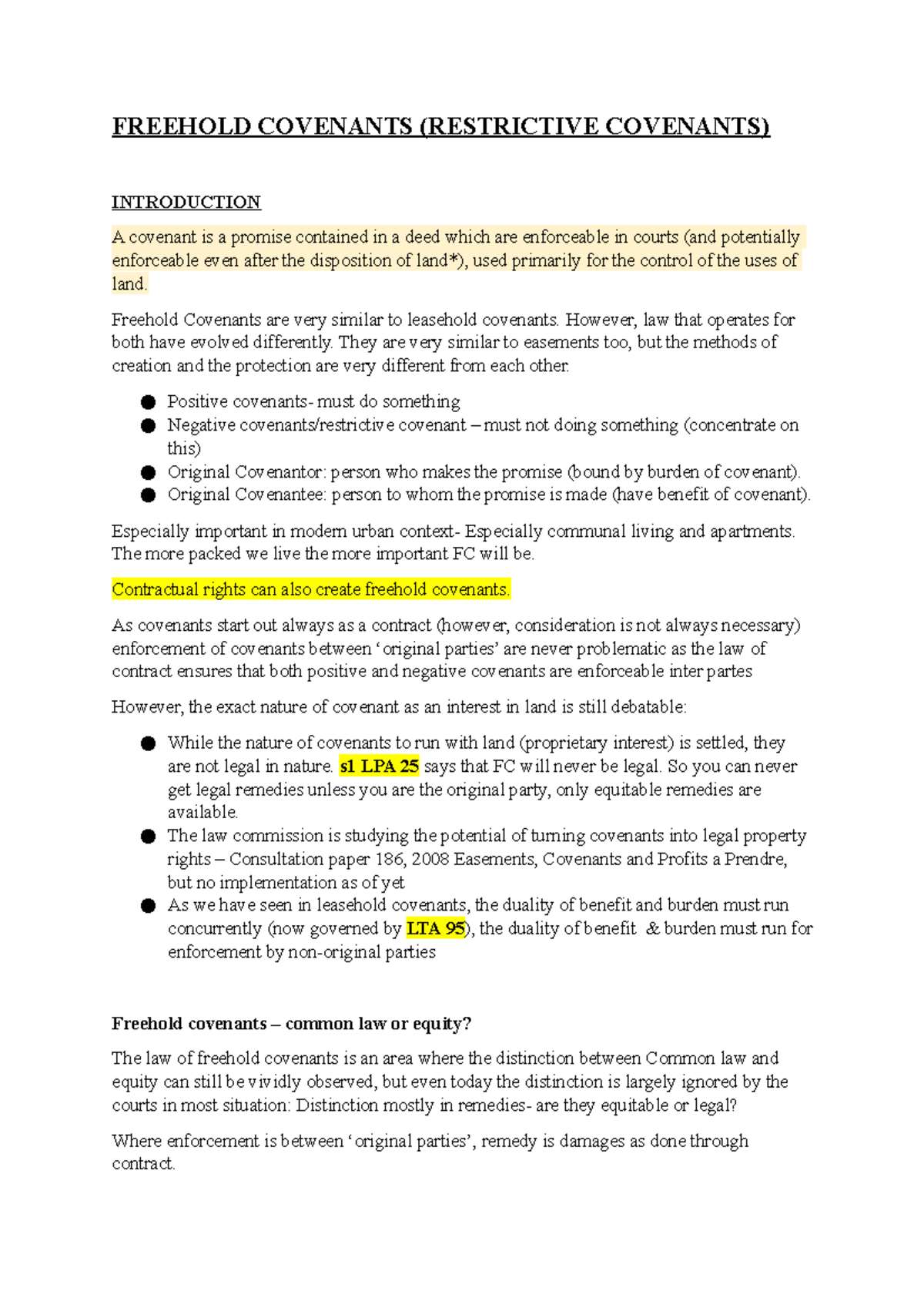 5b z Freehold Covenants - FREEHOLD COVENANTS (RESTRICTIVE COVENANTS ...