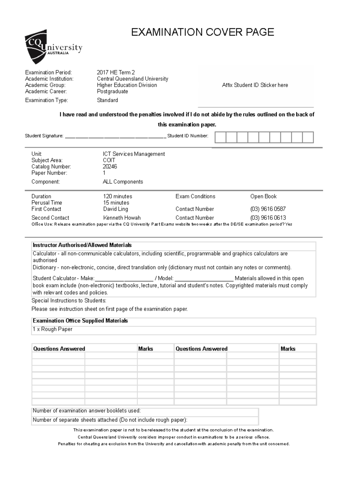 Exam May 2017, questions - EXAMINATION COVER PAGE Examination Period ...