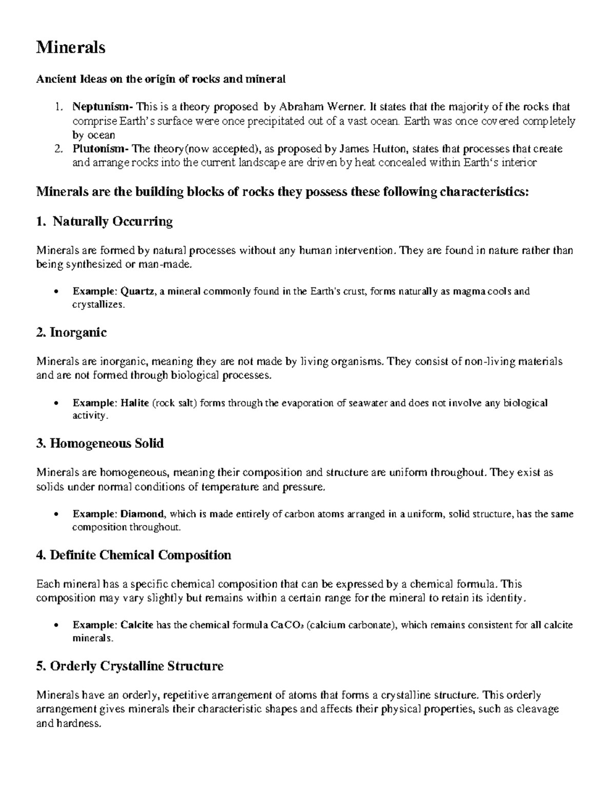 Rocks lecture - Minerals Ancient Ideas on the origin of rocks and ...