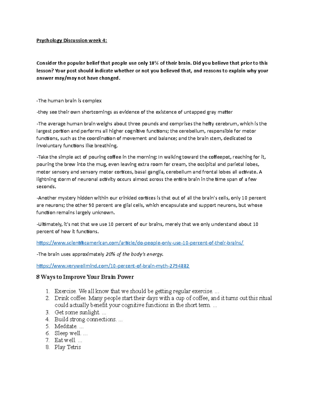 mandatory discussion post Psychology Discussion - Psychology Discussion ...