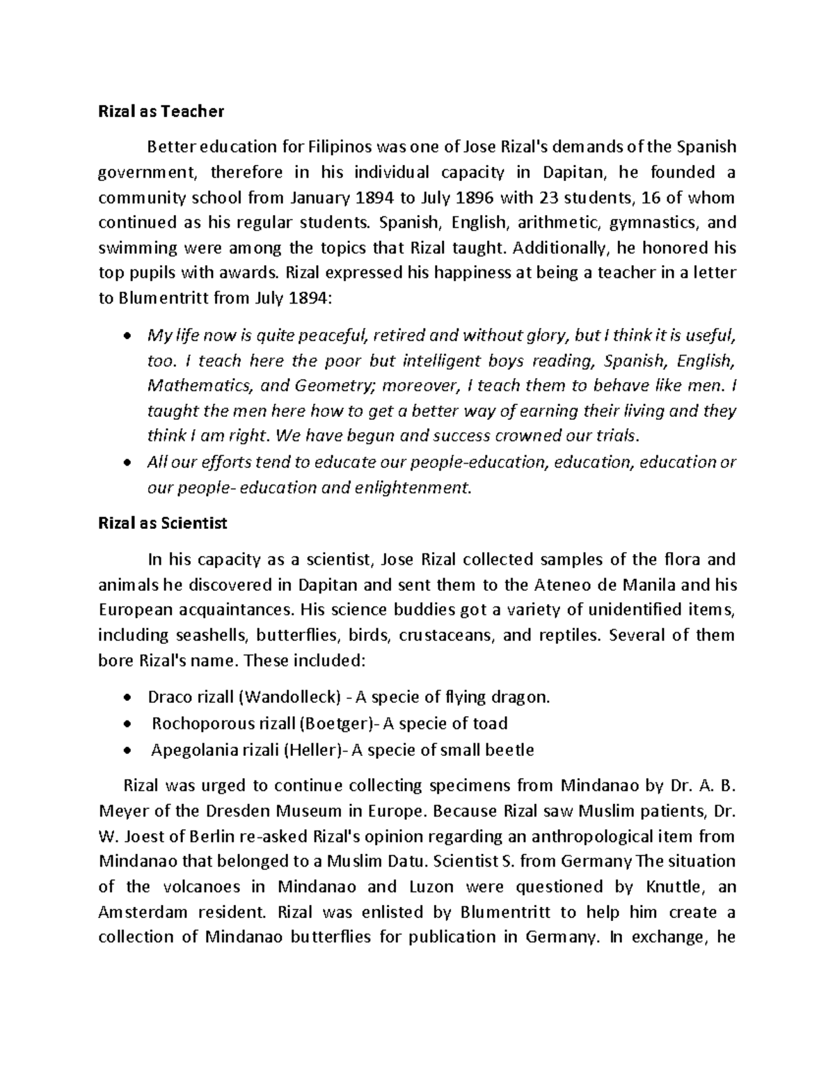 Rizal as Teacher - Rizal as Teacher Better education for Filipinos was ...