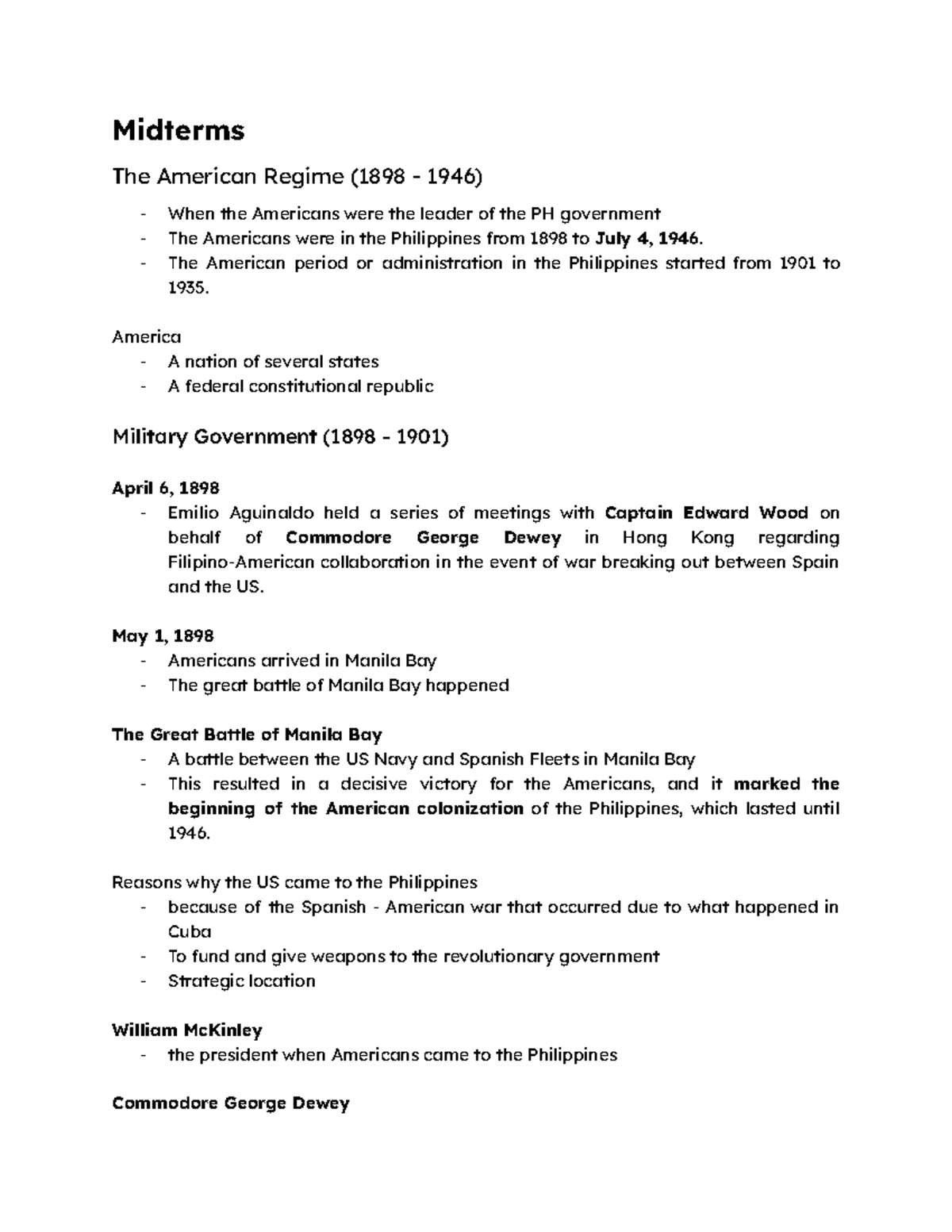 Midterm Reviewer - Midterms The American Regime (1898 - 1946) When the ...