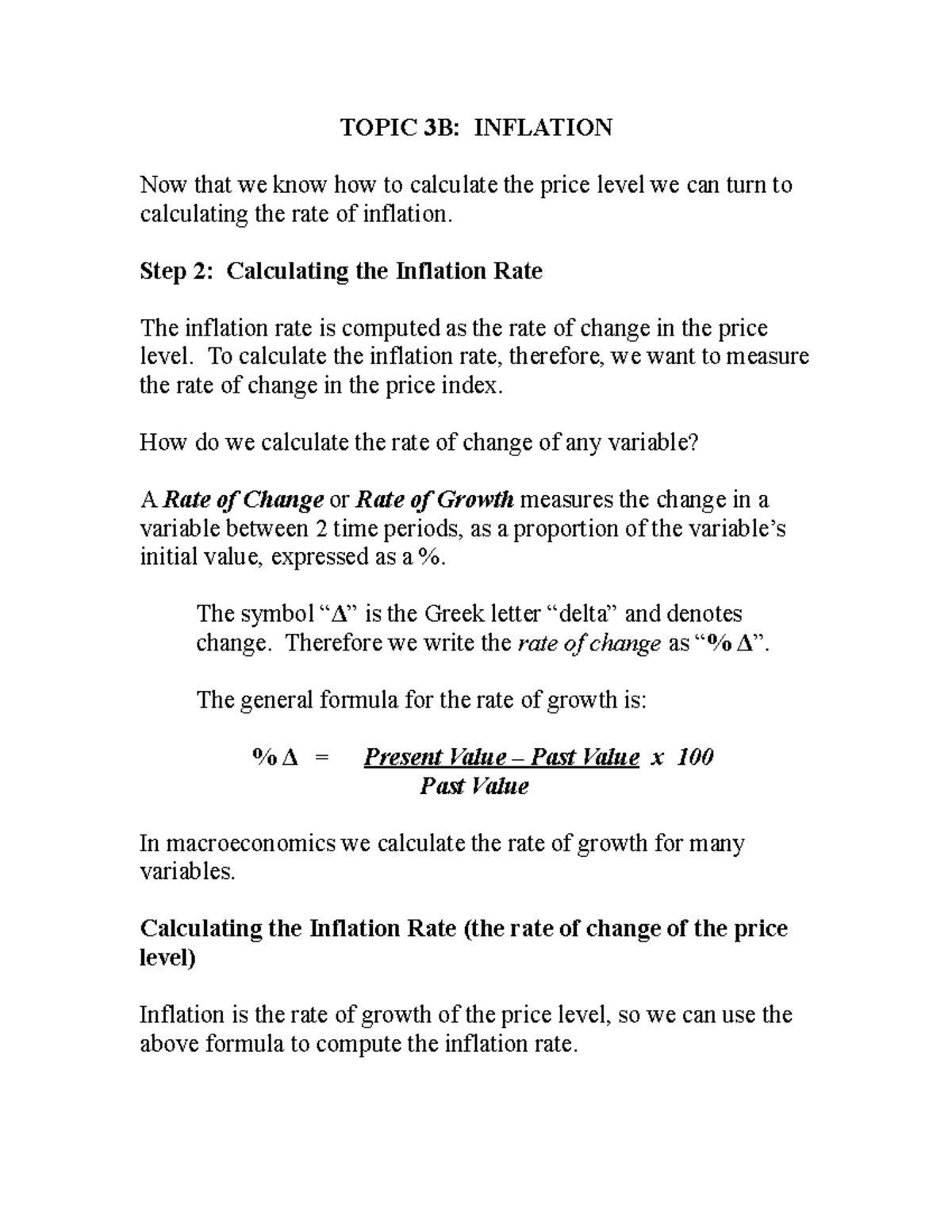 Macro topic 3B - TOPIC 3B: INFLATION Now that we know how to calculate ...