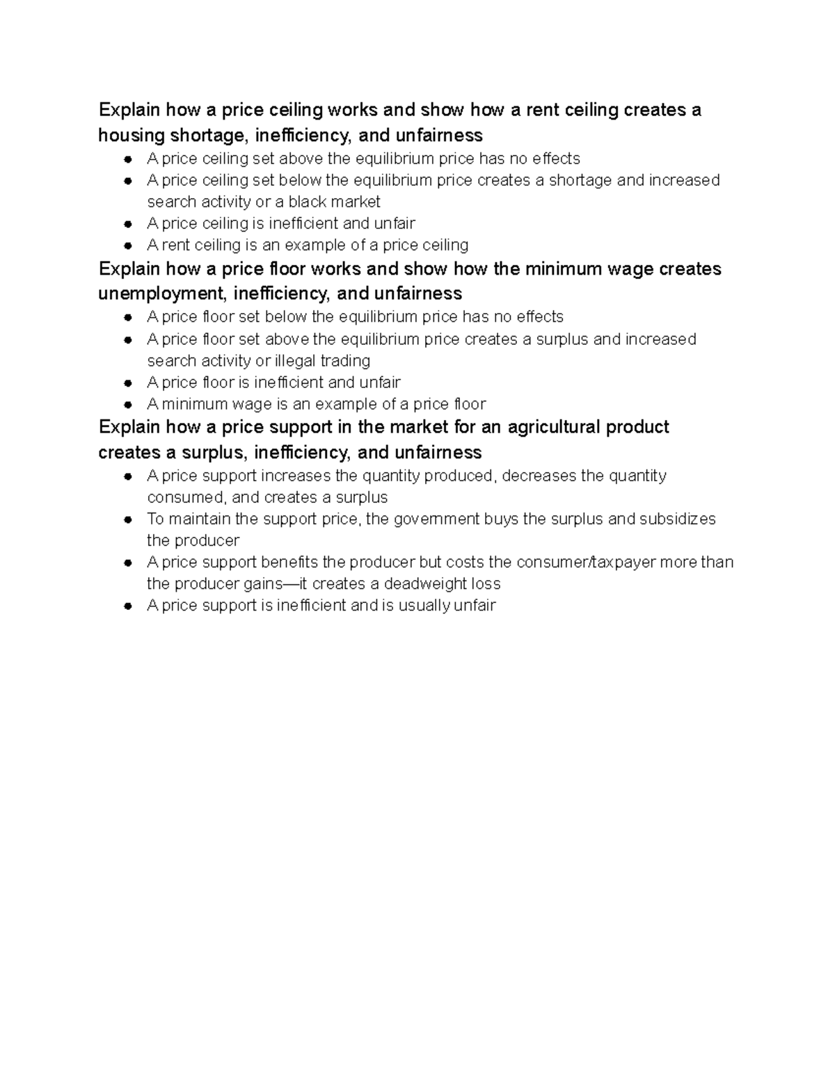 Microeconomics Chapter 7 Summary - Explain how a price ceiling works ...