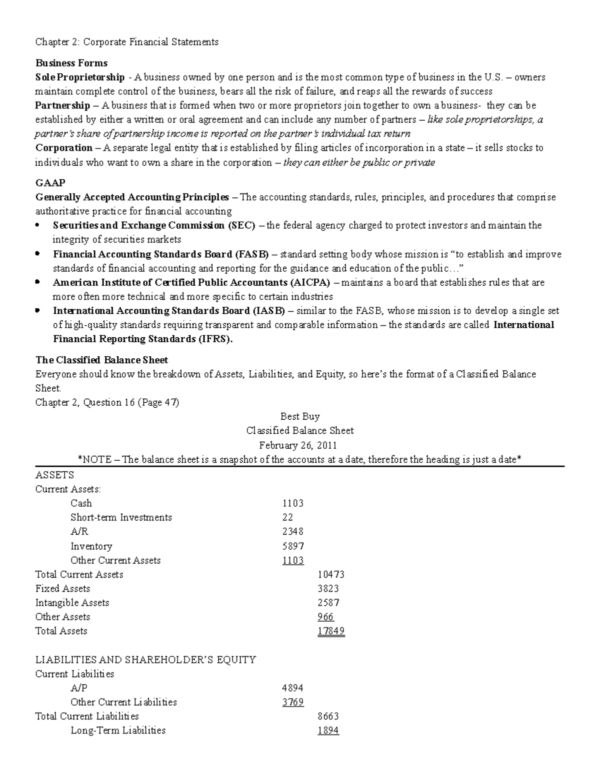 ACCT 211 Chapter 2 - review sheet - Chapter 2: Corporate Financial ...