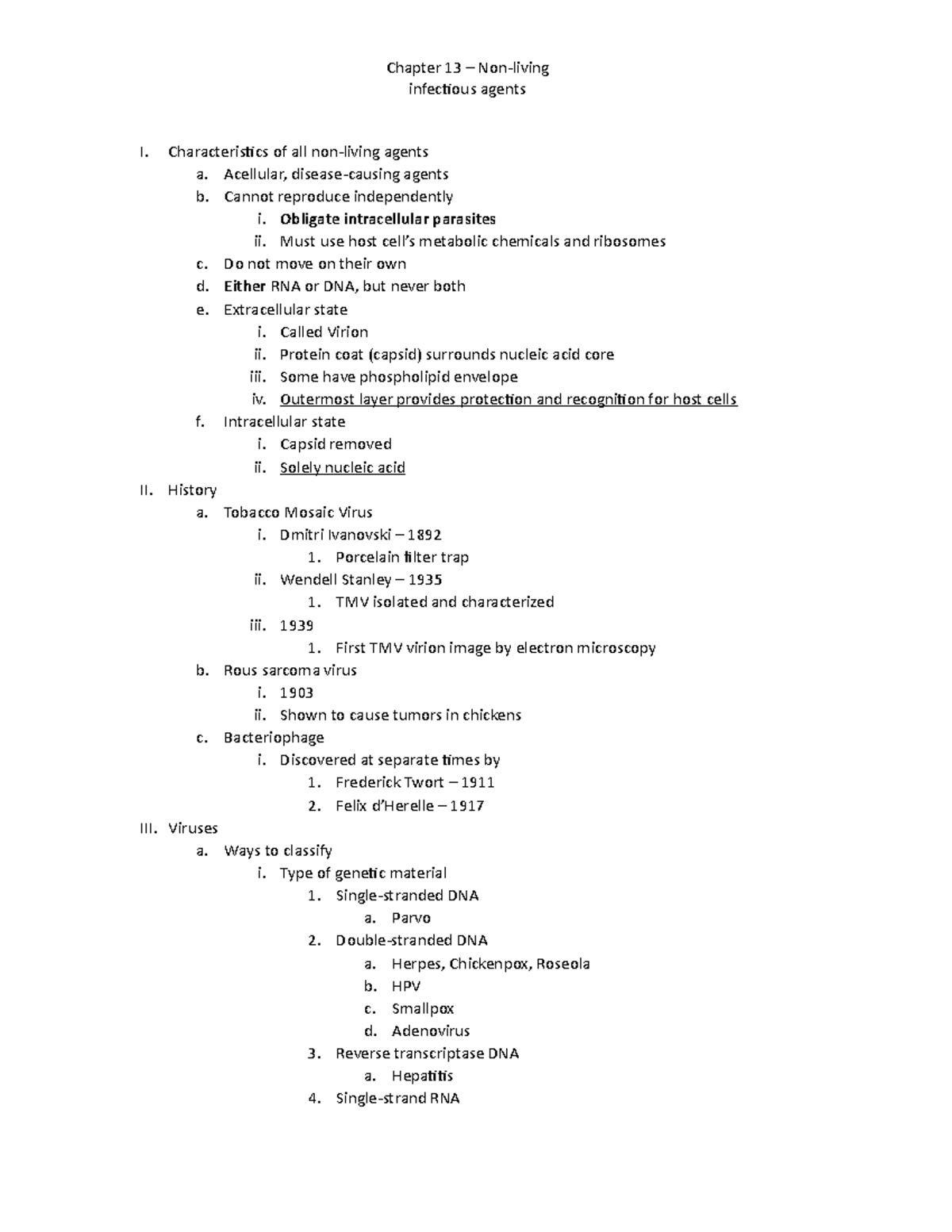 Microbiology - Chapter 13 - infectious agents I. Characteristics of all non-living agents a ...