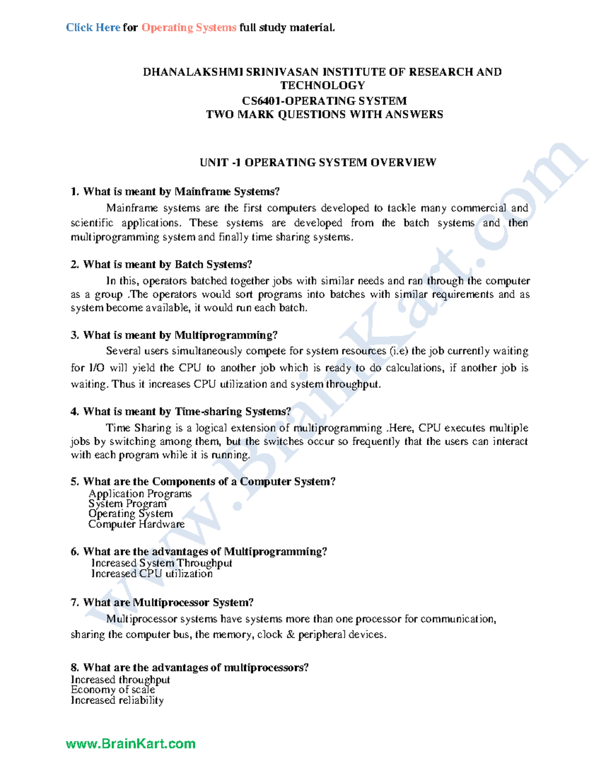 2marks cs anna university - DHANALAKSHMI SRINIVASAN INSTITUTE OF RESEARCH AND TECHNOLOGY - Studocu