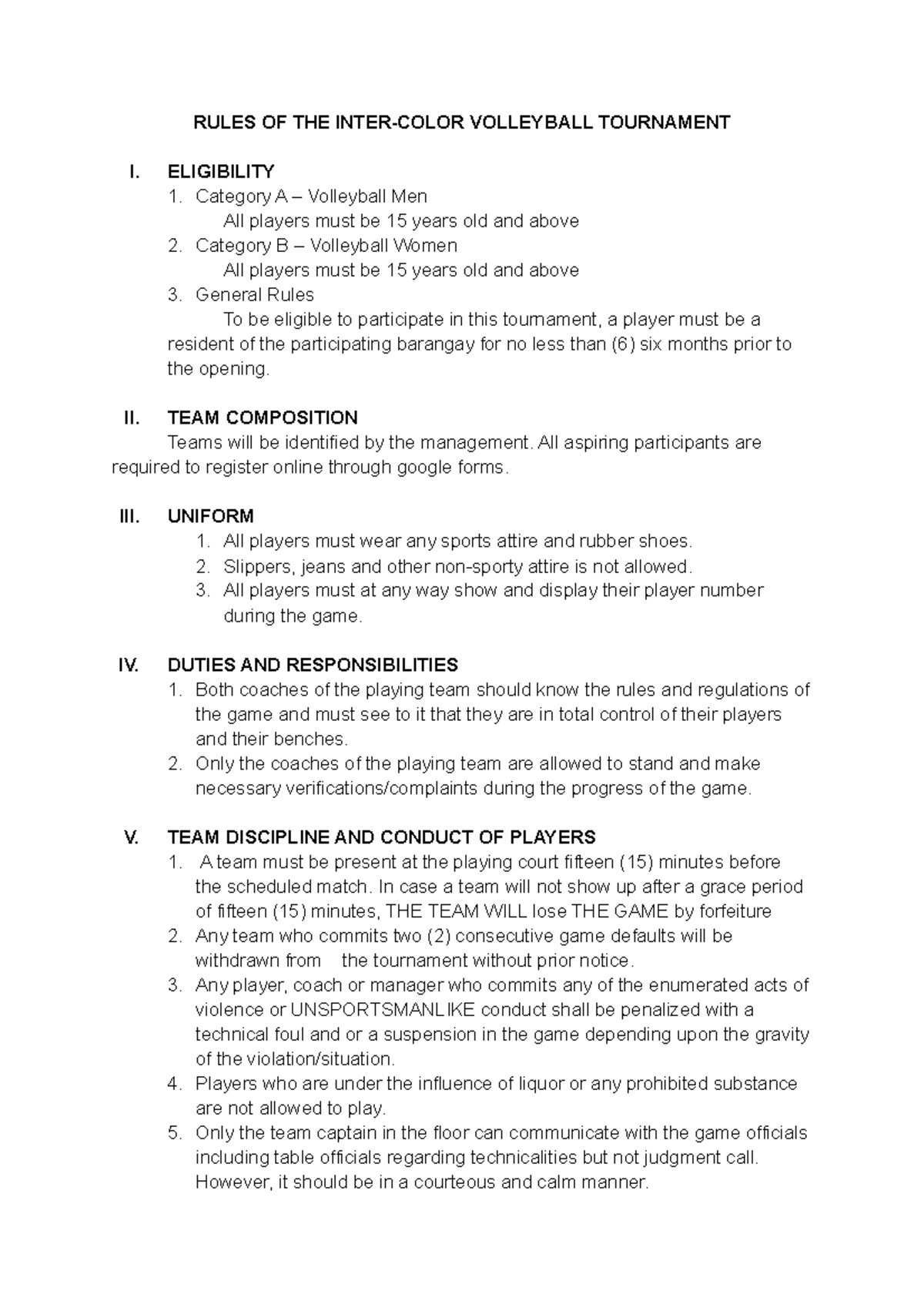 Volleybal Intercolor - RULES OF THE INTER-COLOR VOLLEYBALL TOURNAMENT I ...