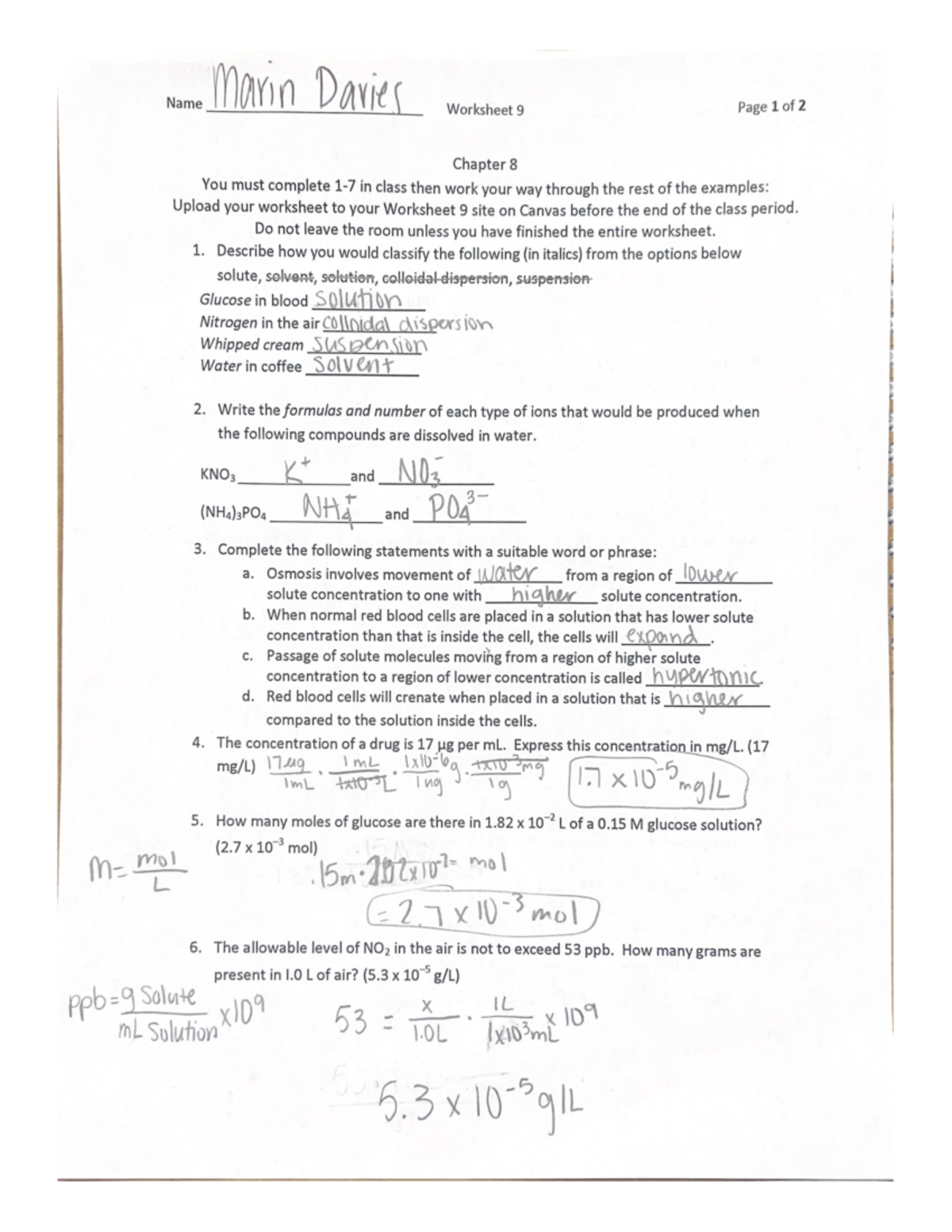 Worksheet 9 - CHEM 101 - Studocu
