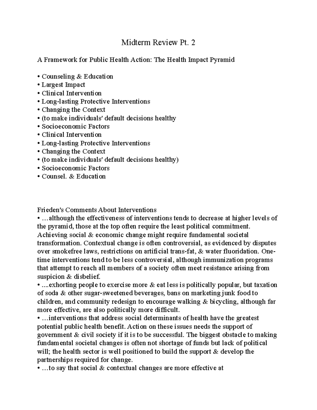 Midterm Review Pt. 2 - 2 A Framework for Public Health Action: The ...