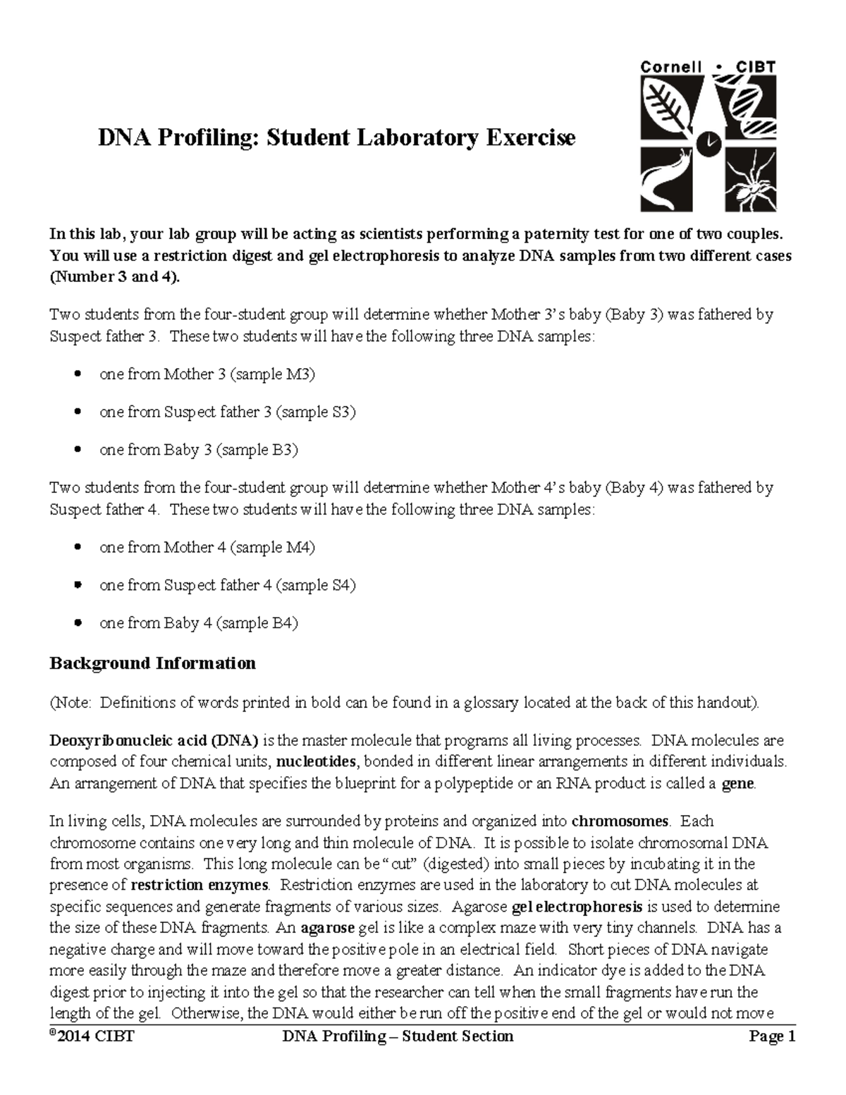 DNA Profiling Student Edition - DNA Profiling: Student Laboratory Exercise In this lab, your lab ...